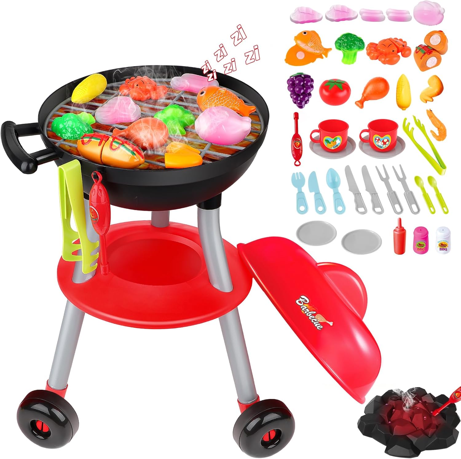 Amazon.com: deAO Kids BBQ Grill Playset,36 Pcs Kitchen Toy with ...