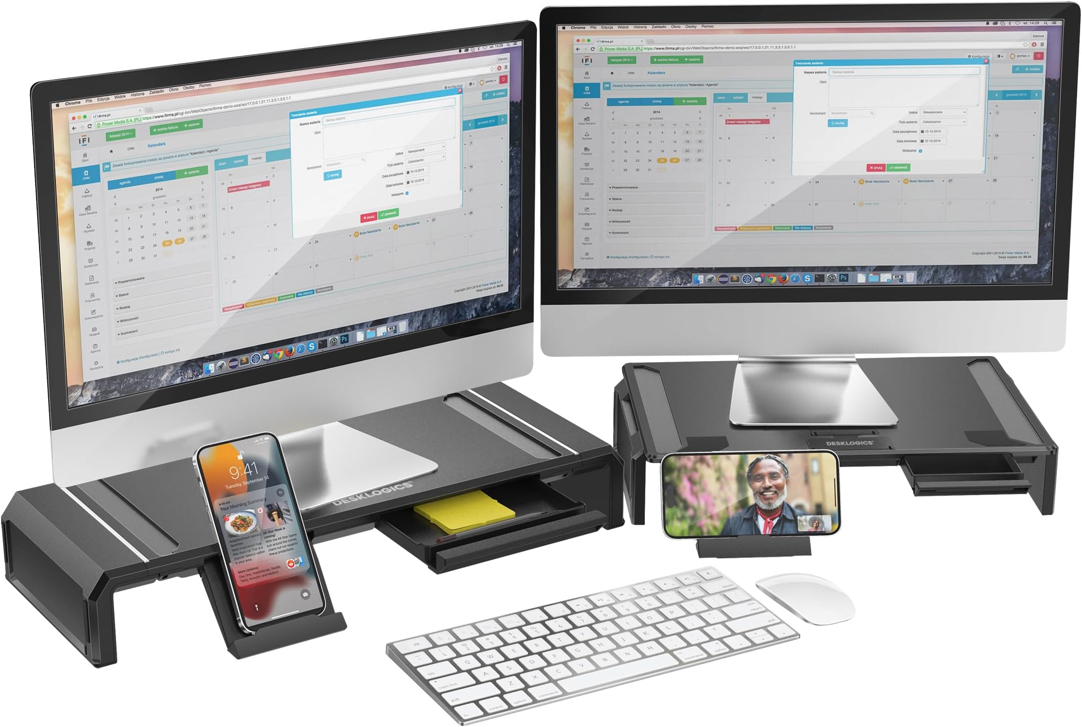 Amazon.com: DeskLogics Dual Computer Monitor Stand Riser with Drawer ...