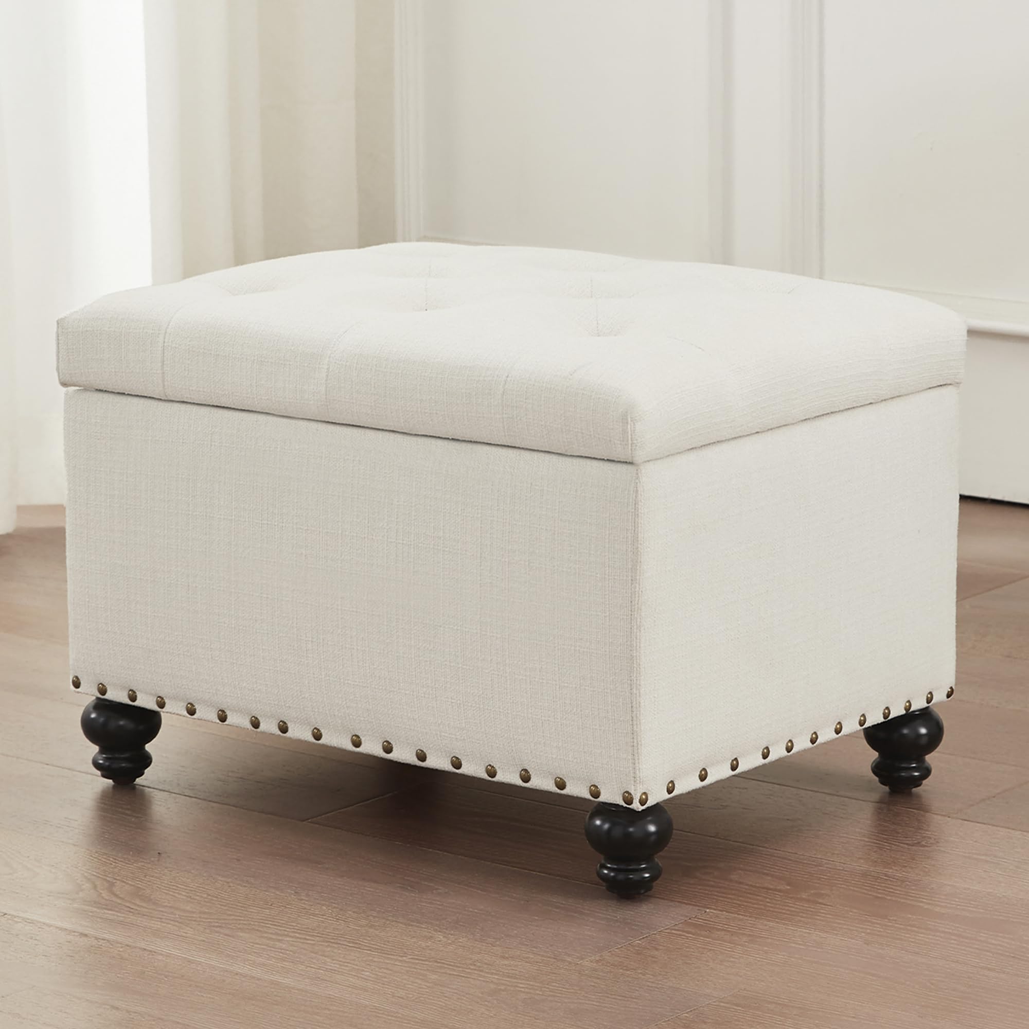 Amazon.com: Zihanhome Small Ottoman with Storage, Upholstered Button ...