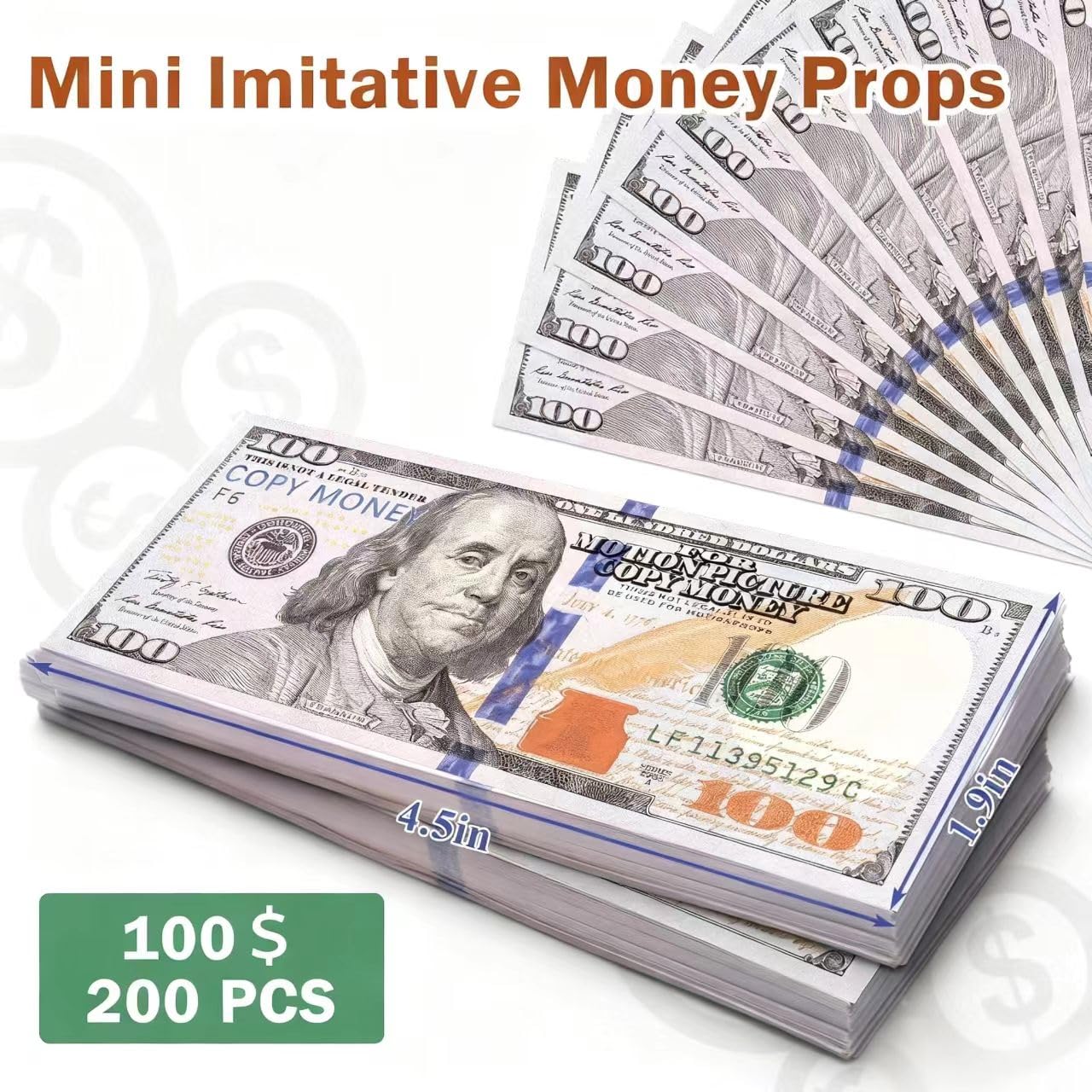 Snapklik.com : 200 PCS Mini Prop Money Single-Sided 100 Dollar Bills ...