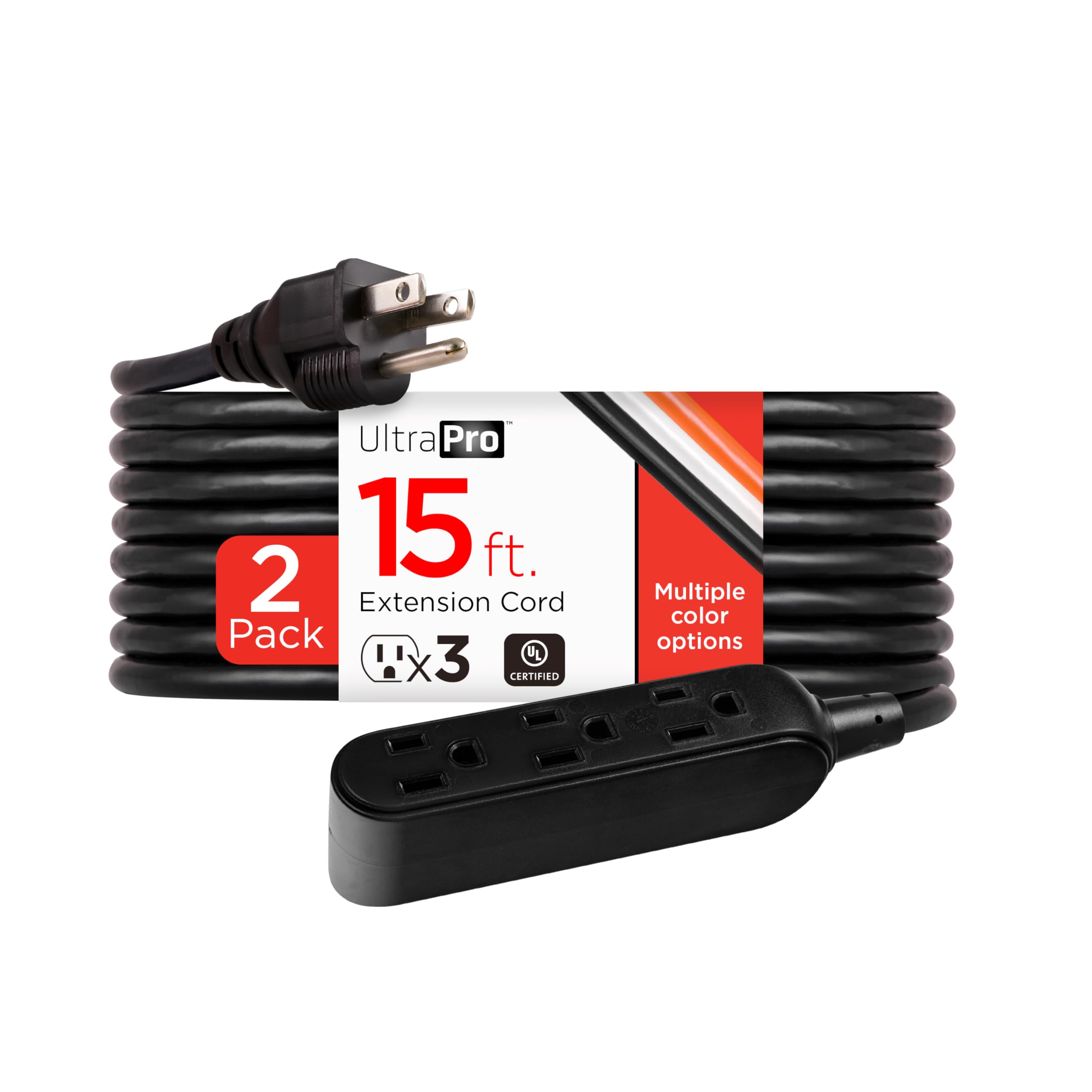 Snapklik.com : UltraPro 15 Ft Indoor Extension Cords 2 Pack 3 Outlet ...