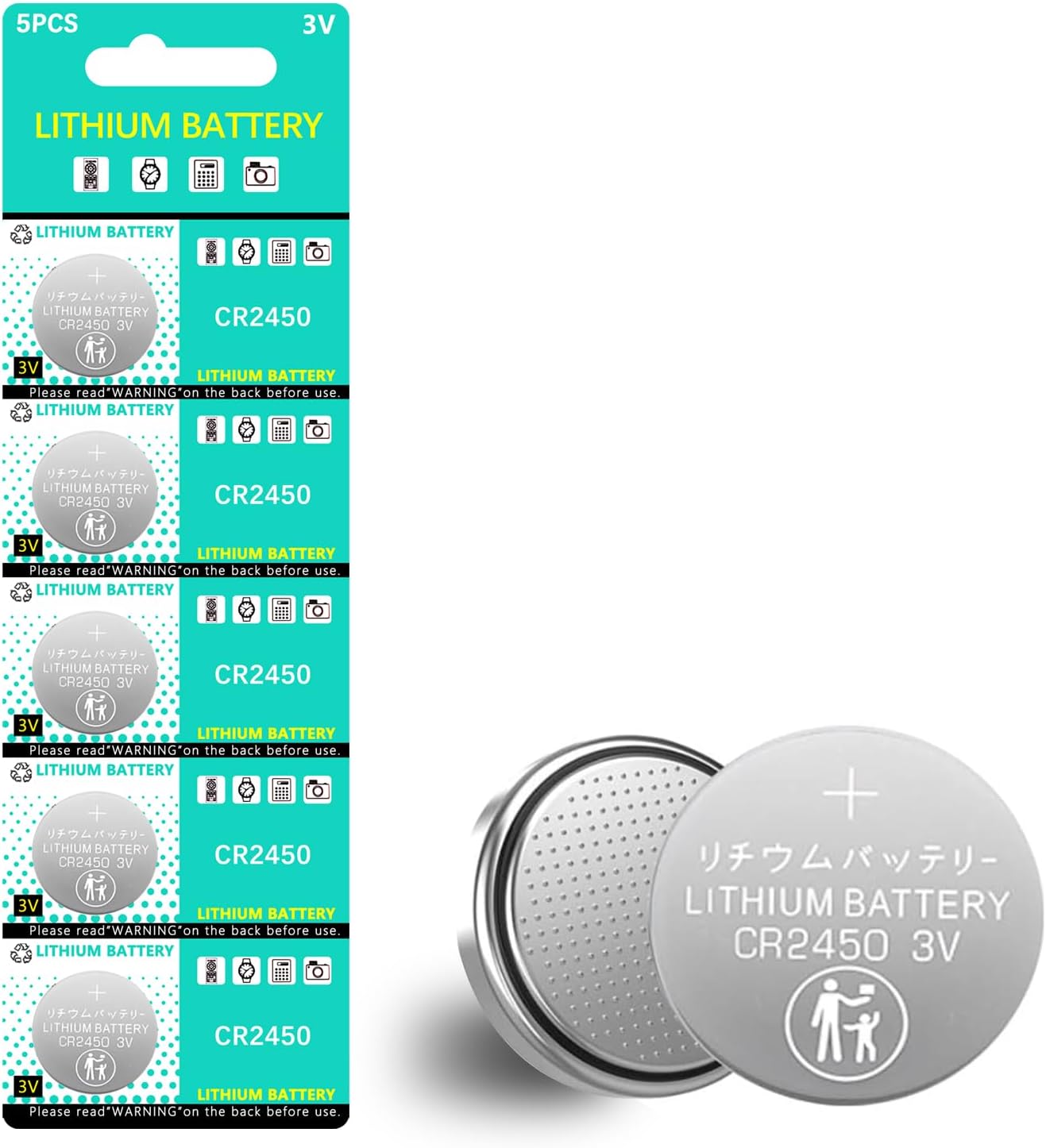 CR2450 5PC 3V Lithium Battery Coin Cell 3V Button Battery Long Lasting ...