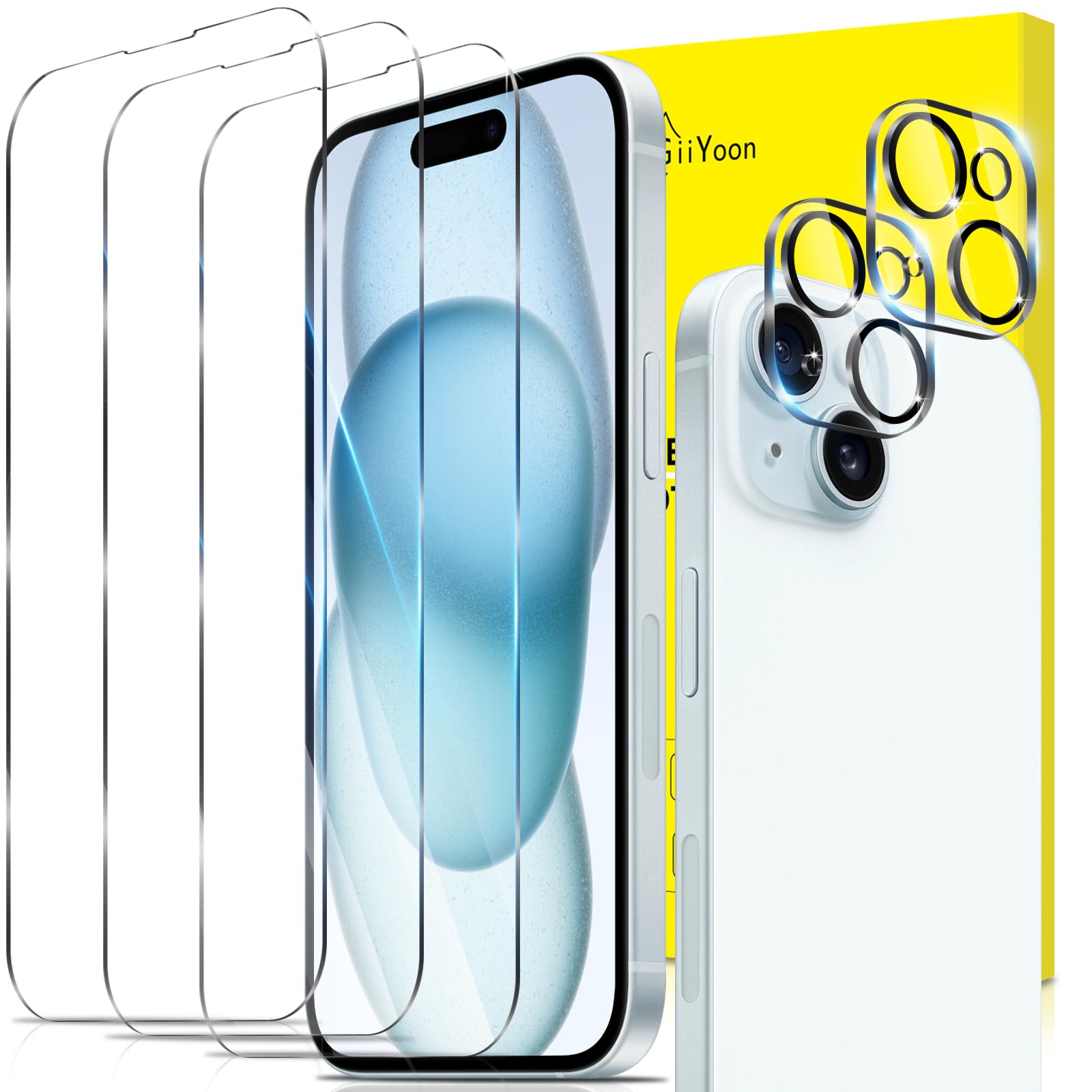 GiiYoon [2+3 Pack] Screen Protector for iPhone 15 with 3 Pack Tempered ...