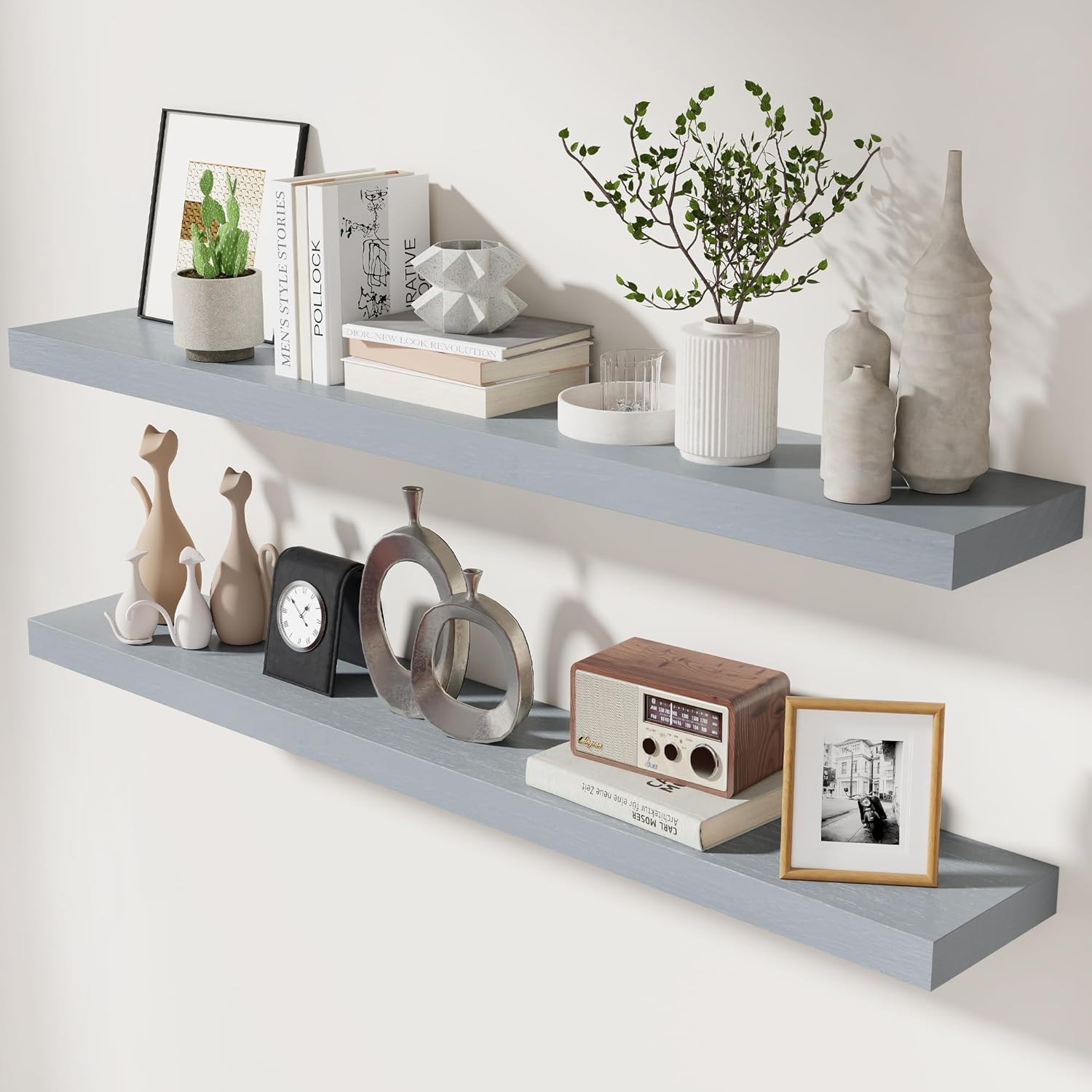 Amazon.com: Grey Floating Shelves 48 Inch Set of 2, Long Wood Wall Mounted Shelves for Wall ...