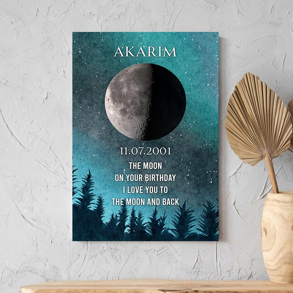 Amazon.com: Personalized Birthday Moon Phase Canvas, Custom Birthday ...