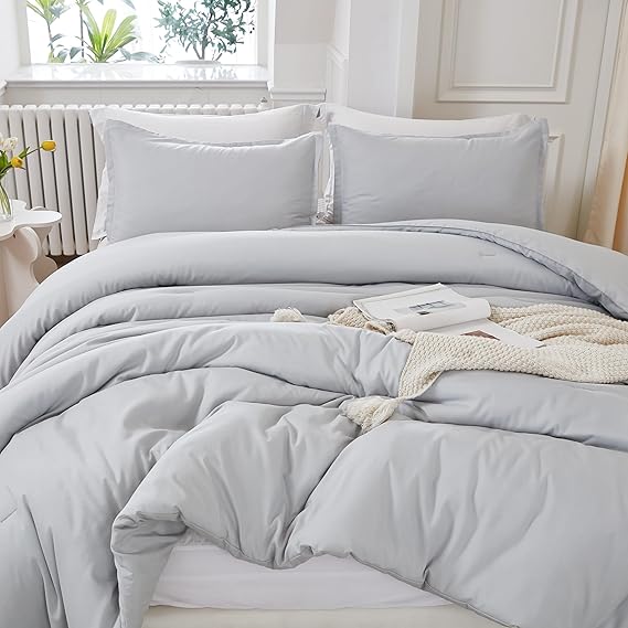 Amazon.com: Litanika Light Grey Comforter King Size, 3 Pieces ...