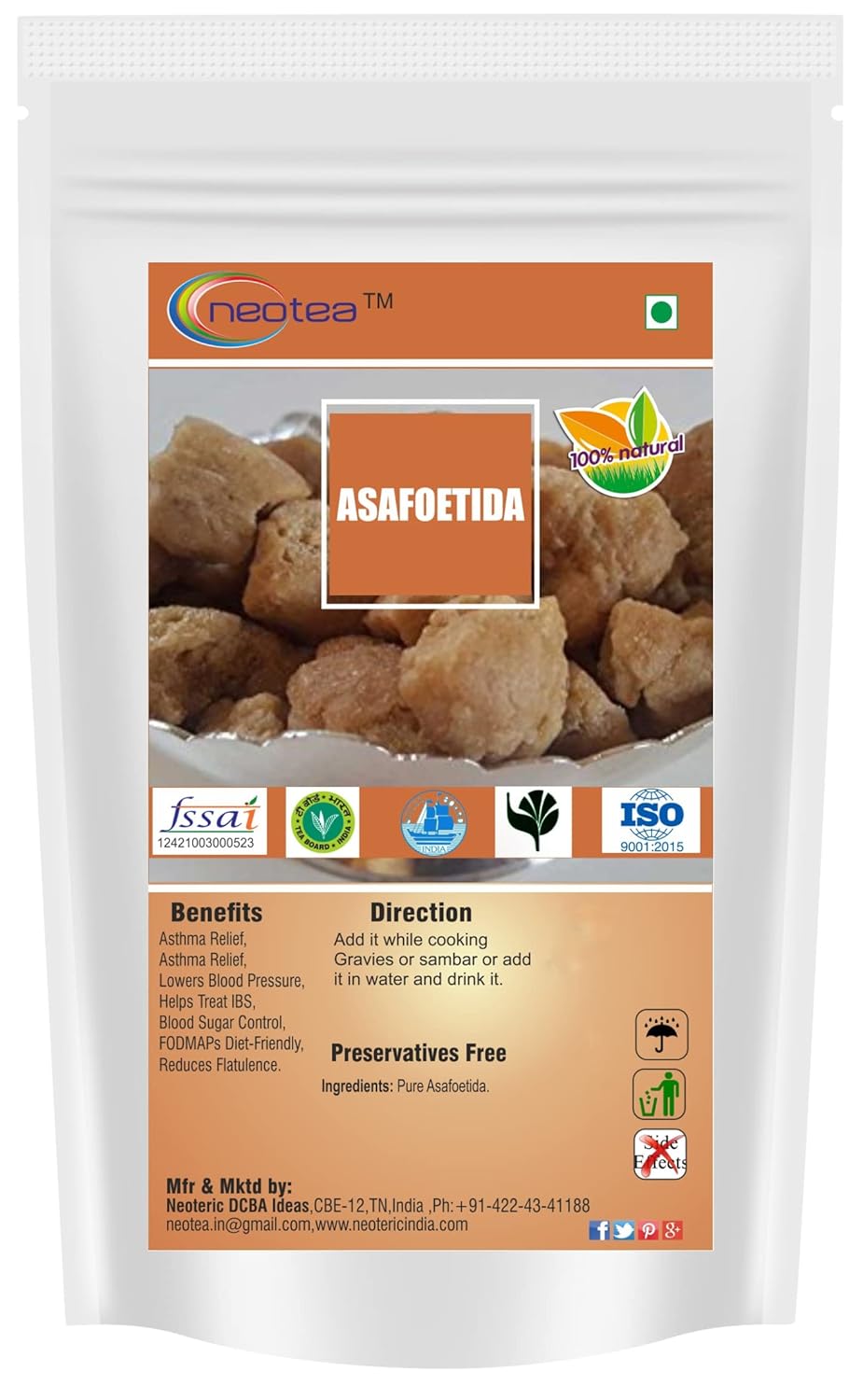 Amazon.com : Neotea Organic Asafoetida | Pure Organic Hing | 100 GM (3. ...