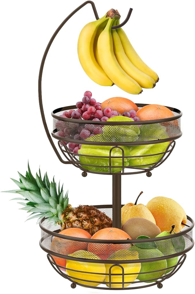 Mutool Fruit Basket, 2 Tier Fruit Bowl with Banana Hanger for Kitchen ...