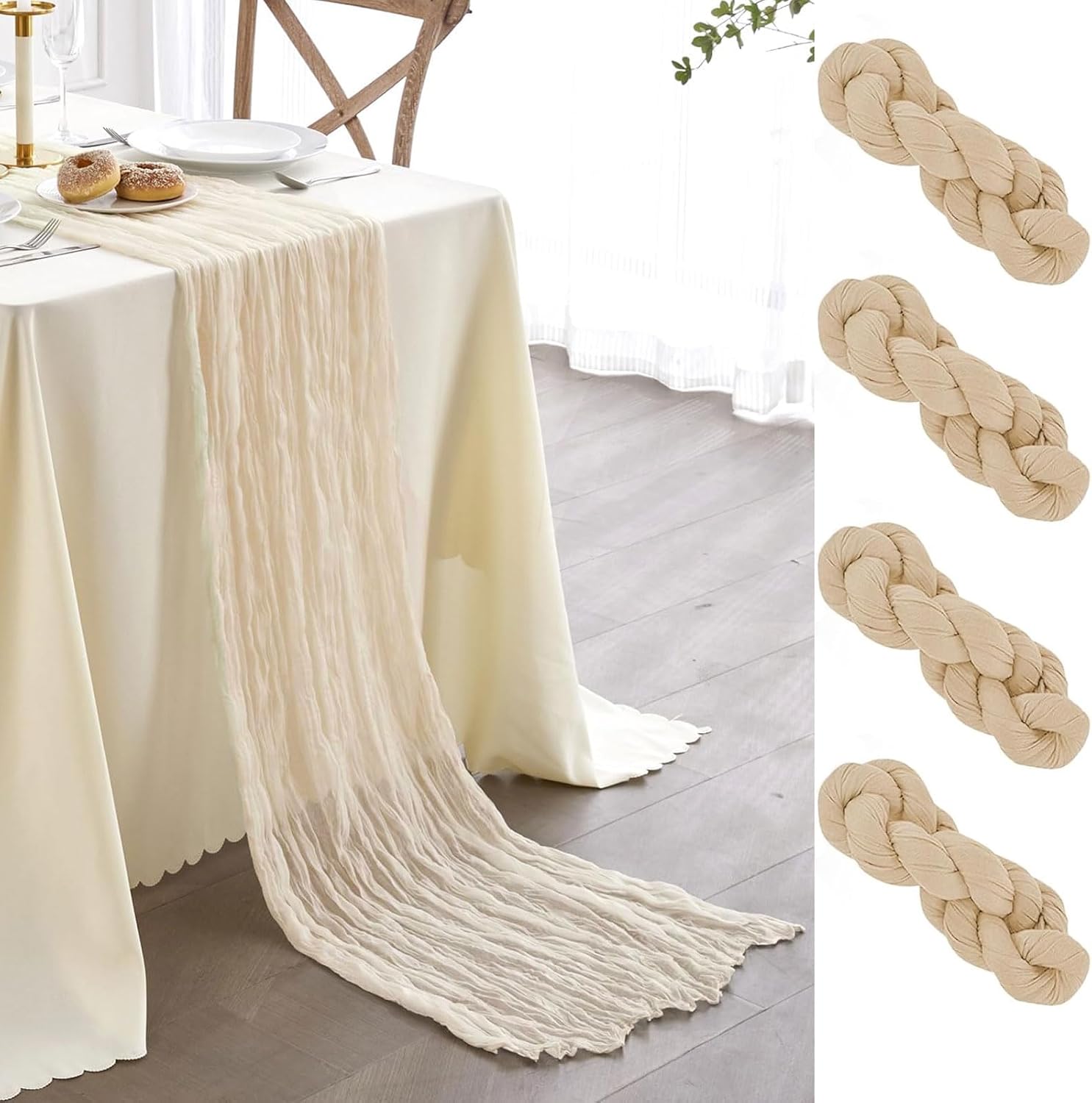 Newthinking 4 Packs Cheesecloth Table Runner, 10ft Cream Cheesecloth ...