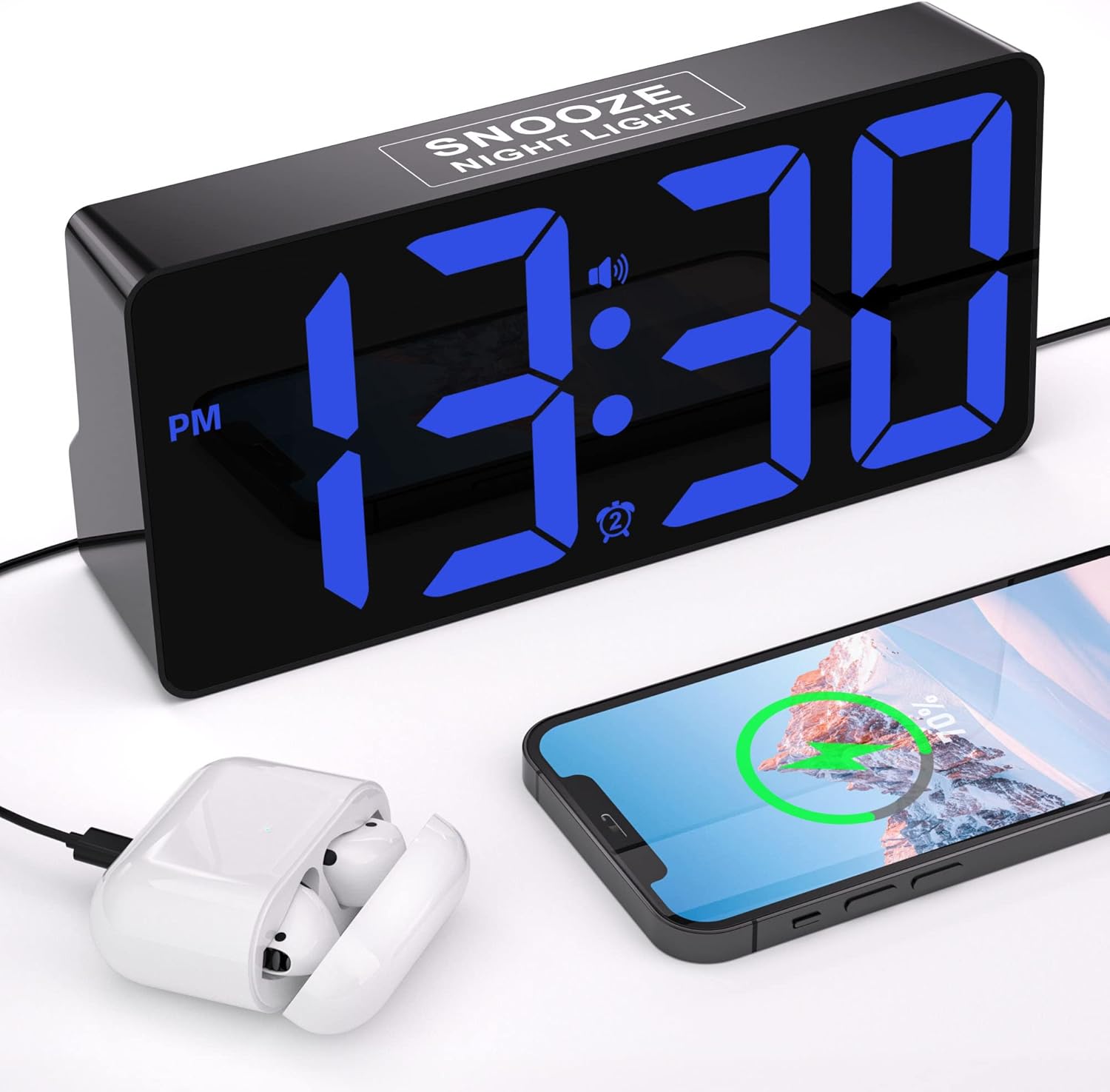Amazon.com: Loud Alarm Clock for Bedrooms - Small Digital Desk Clock ...
