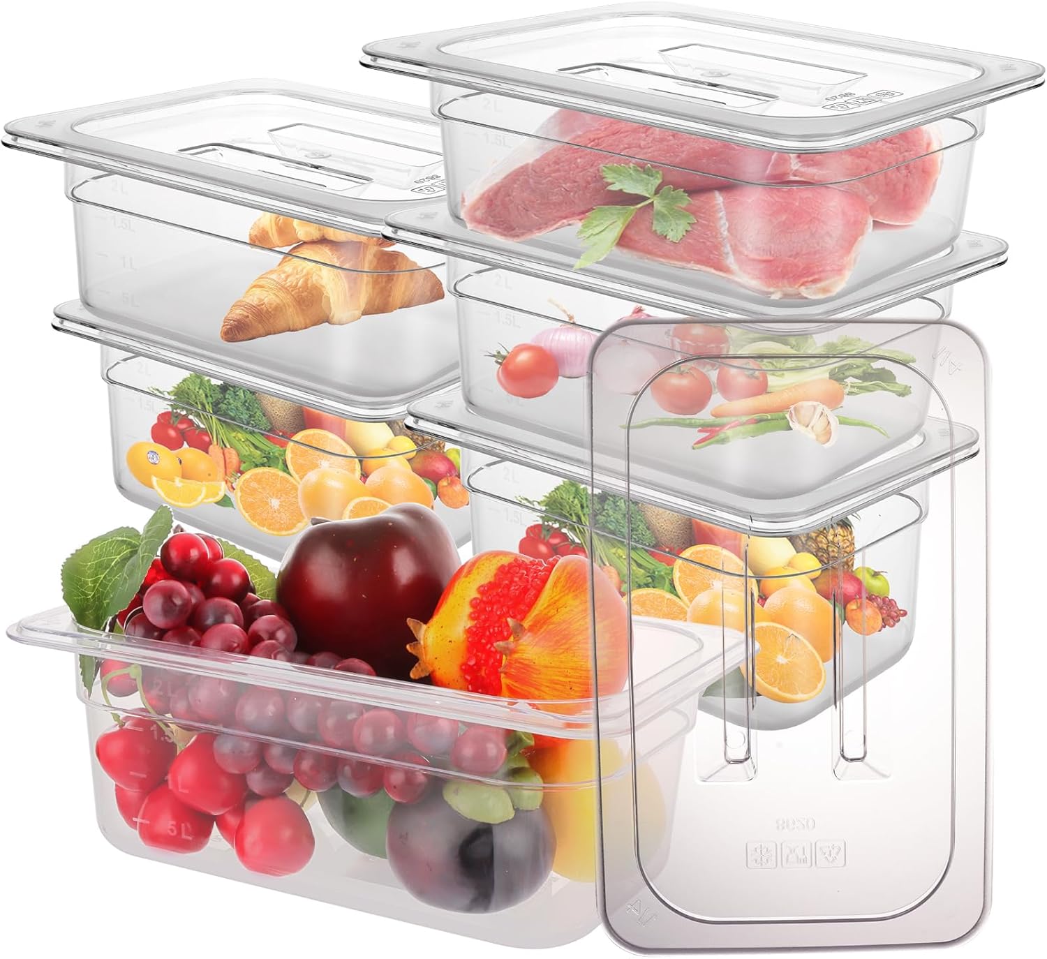 Amazon.com: LDHHYH 6 Pack 1/4 Size Plastic Clear Food Pan with Lid, 4 ...