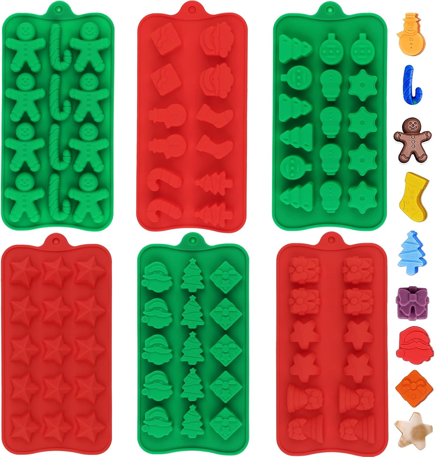 Amazon.com: Silicone Chocolate Candy Molds - Set of 6 Christmas Shapes ...