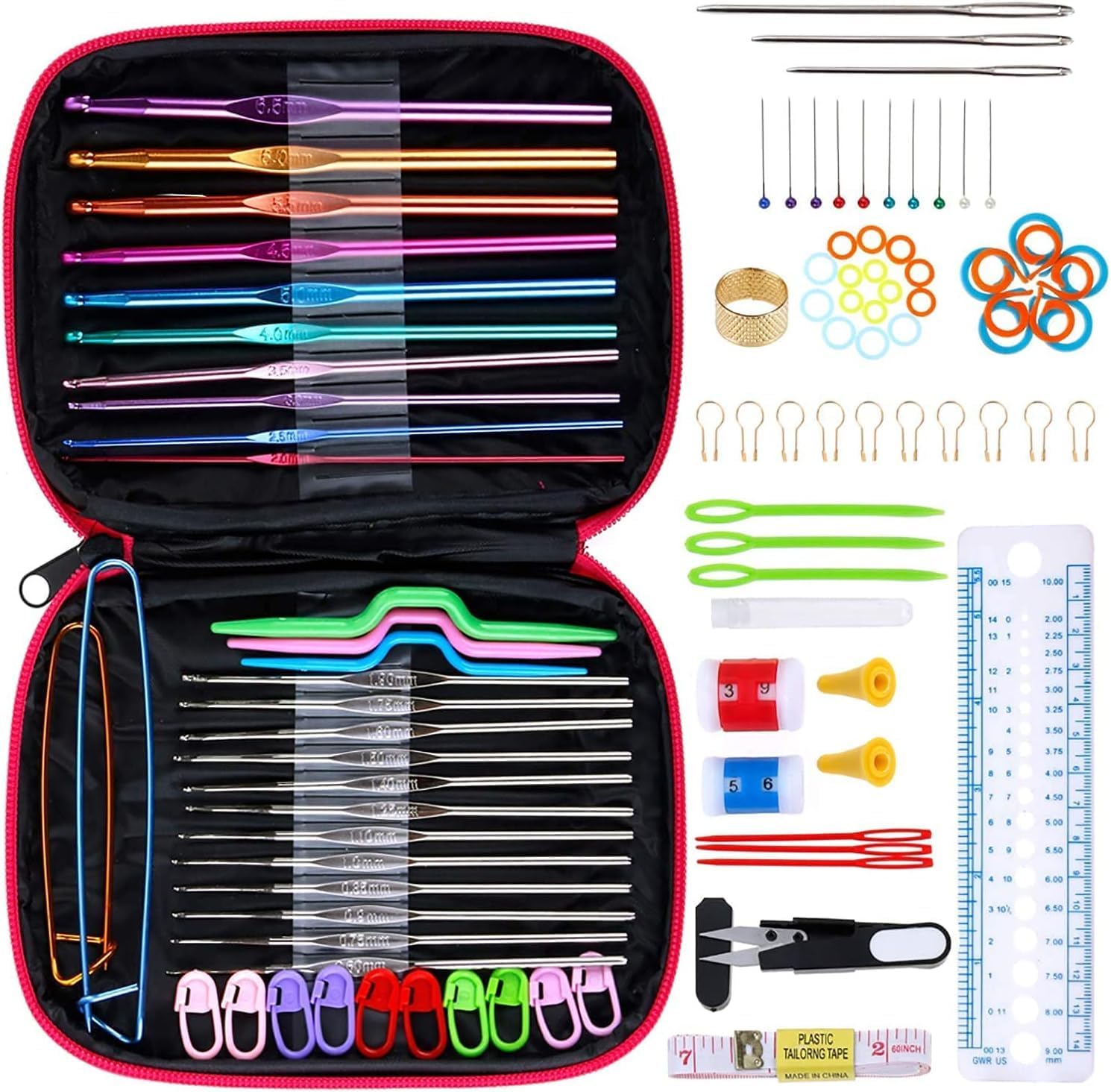 Uplayteck Crochet Hook Kit Aluminu&Stainless Steel 100 Pieces with Case ...