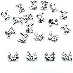 Amazon.com: metulip 20Pcs Antique Silver Crab Beads 1.5x1.2cm Cute Crab ...