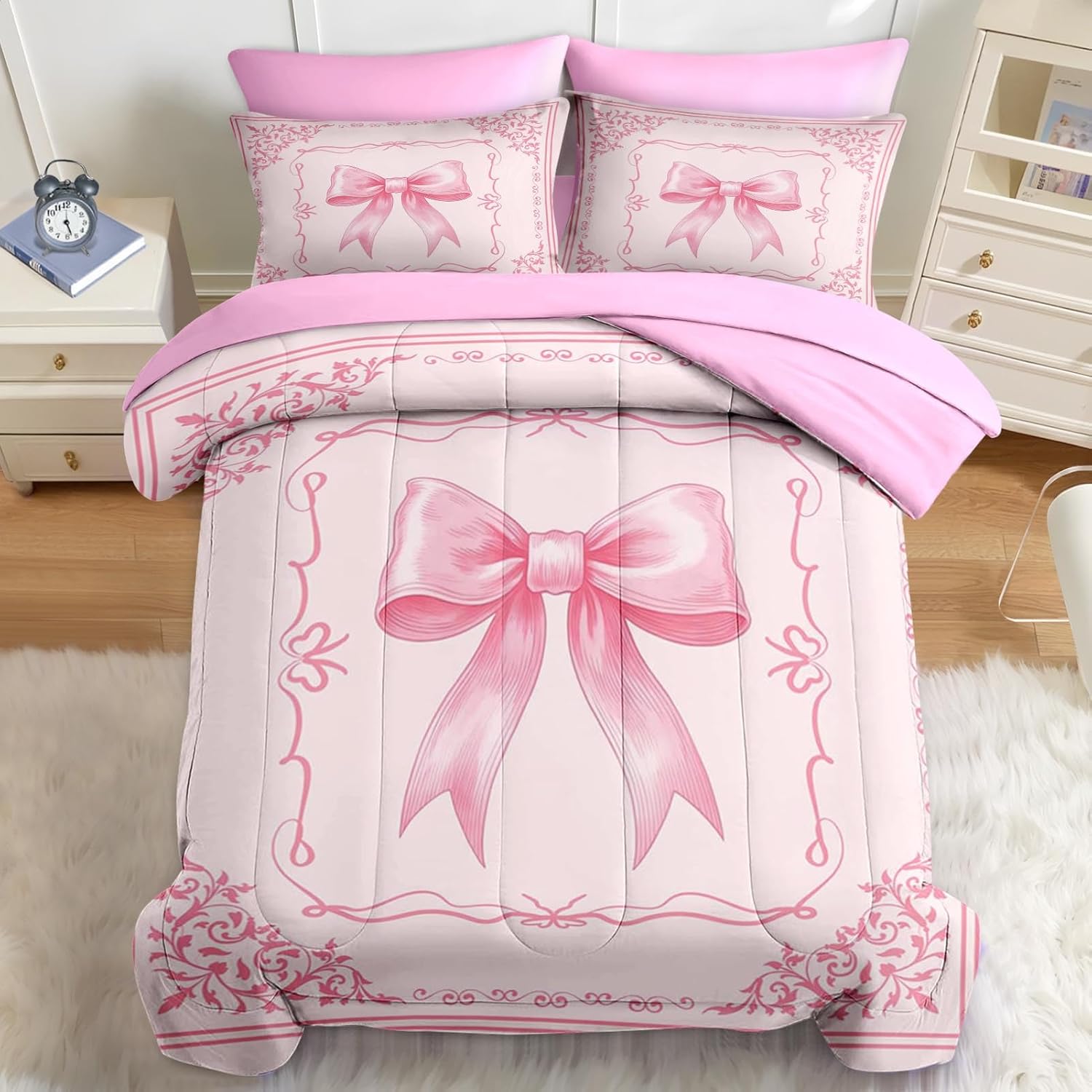 Amazon.com: Nesker 7 Pcs Comforter Set Full Size, Pink Geometric Square ...