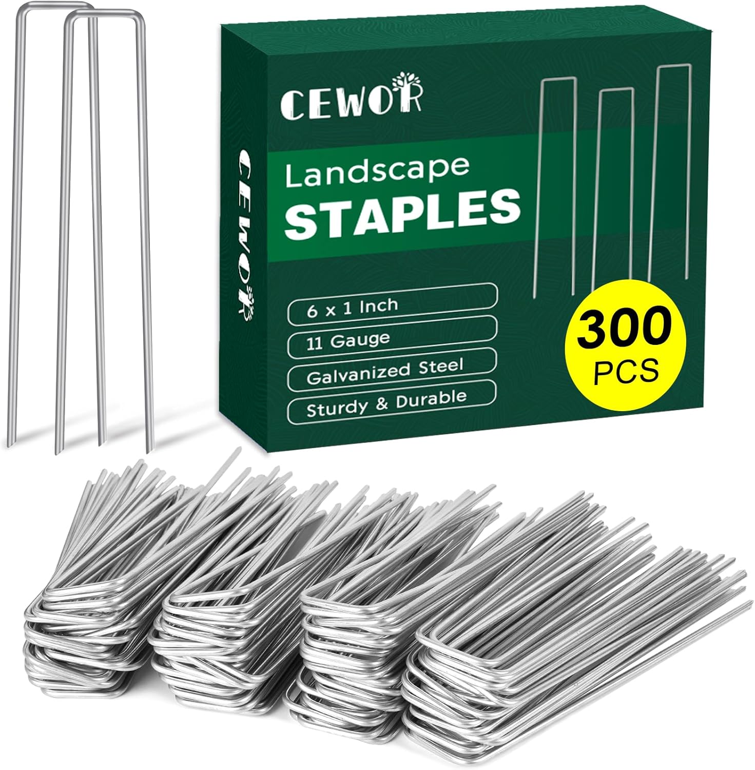 Amazon.com: CEWOR 300 Pack Landscape Staples 6 Inches, 11 Gauge ...