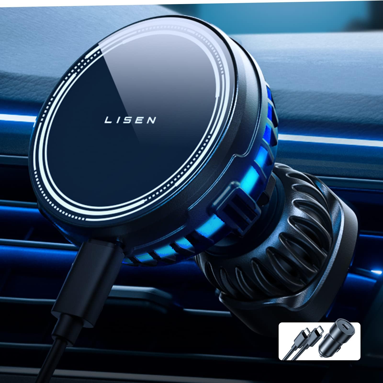 Amazon.com: LISEN for Magsafe Car Mount Charger 15W, [360° Rotation ...