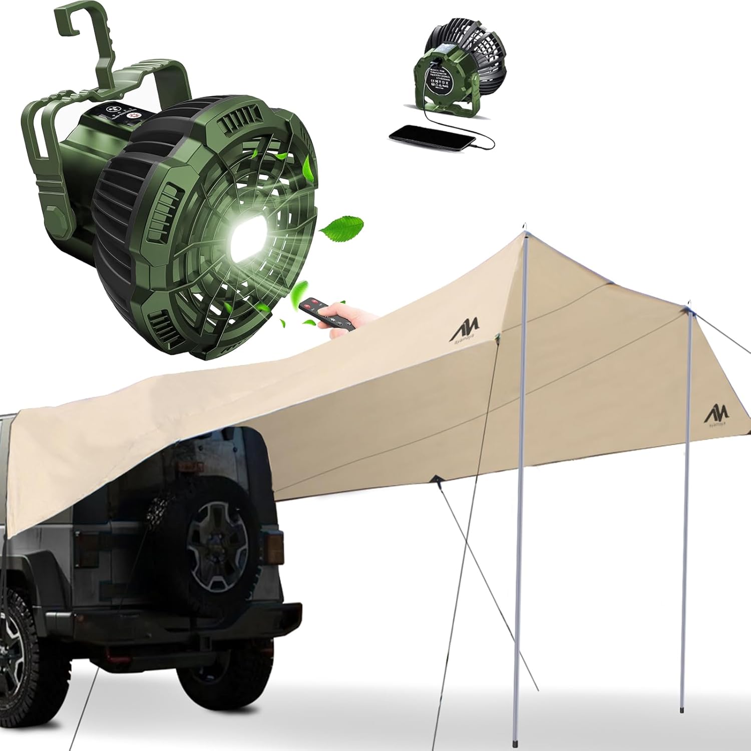 Amazon.com: Car Camping Tarp Tailgate & Rechargeable Fan, AYAMAYA 14 x ...