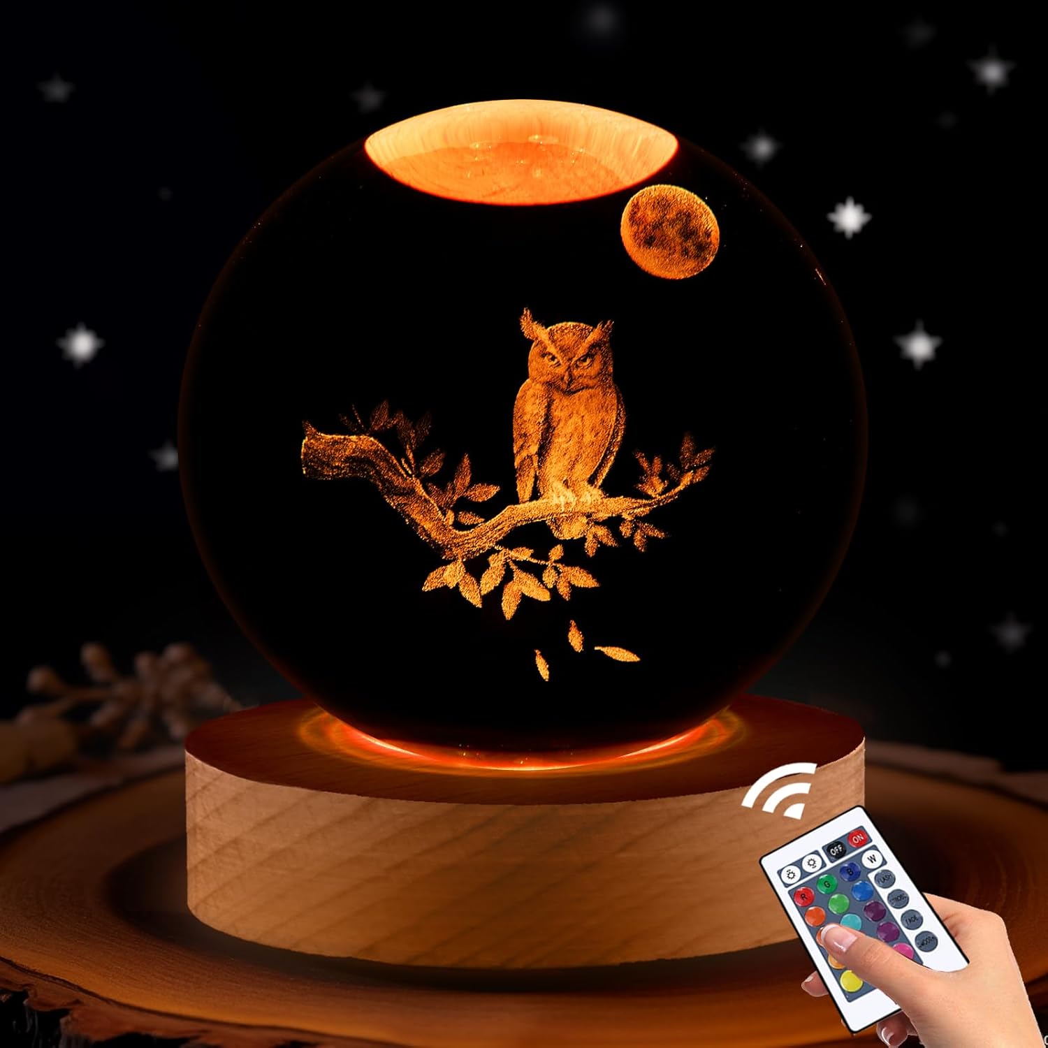 Owl Gifts for Women, 3.15in 3D Owl Figurine Crystal Ball Lamp with ...