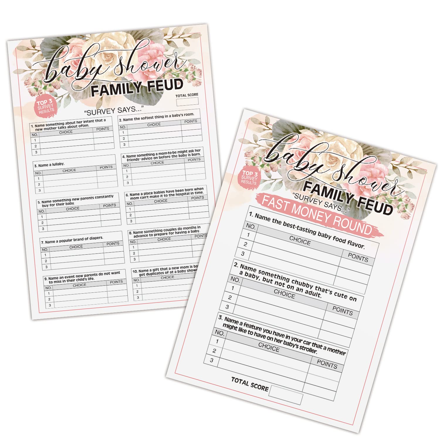 Floral Baby Shower Family Feud Game, Baby Shower Friendly Feud Quiz ...