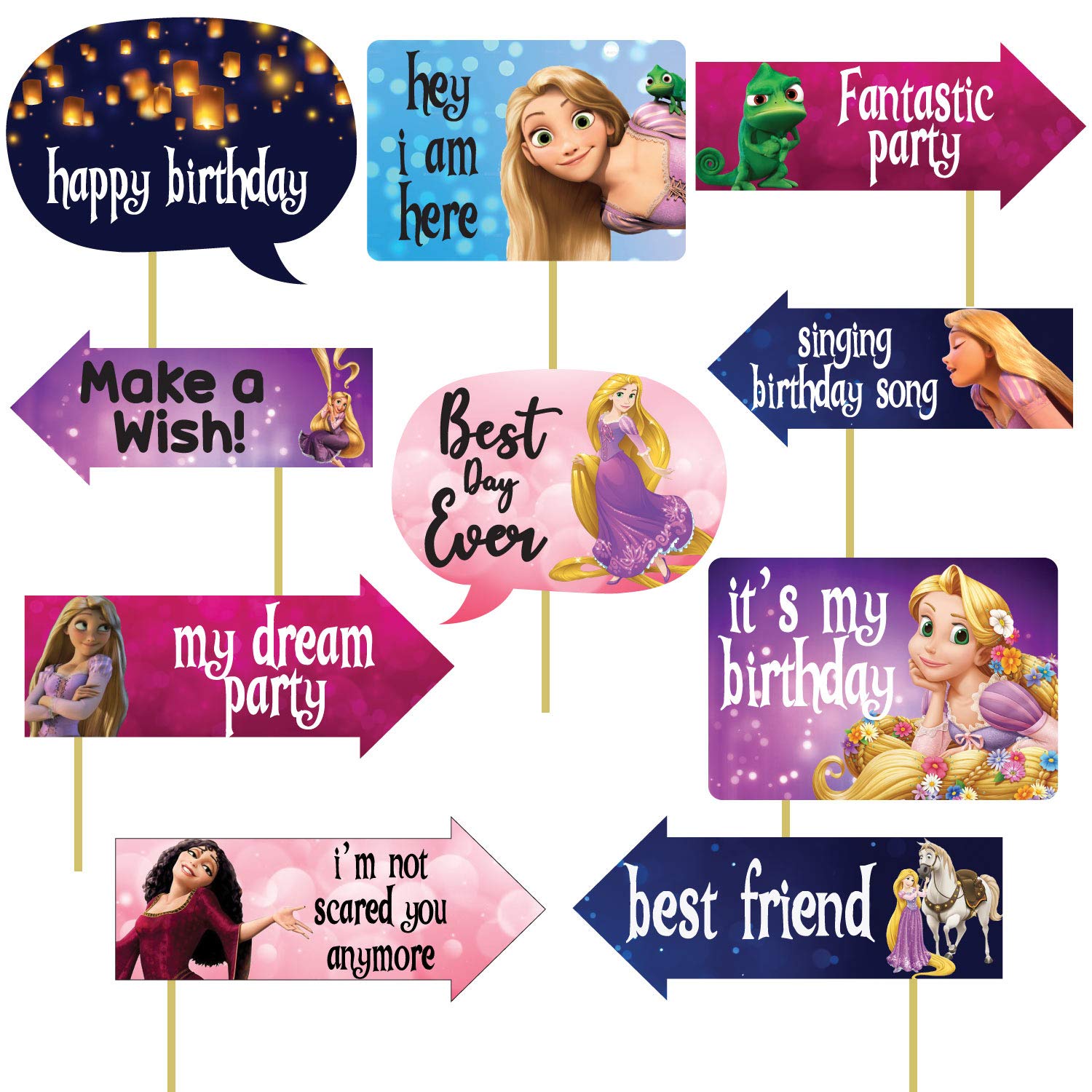 Buy Festiko 10 Pieces Rapunzel Birthday Theme Photo Booth Props for ...