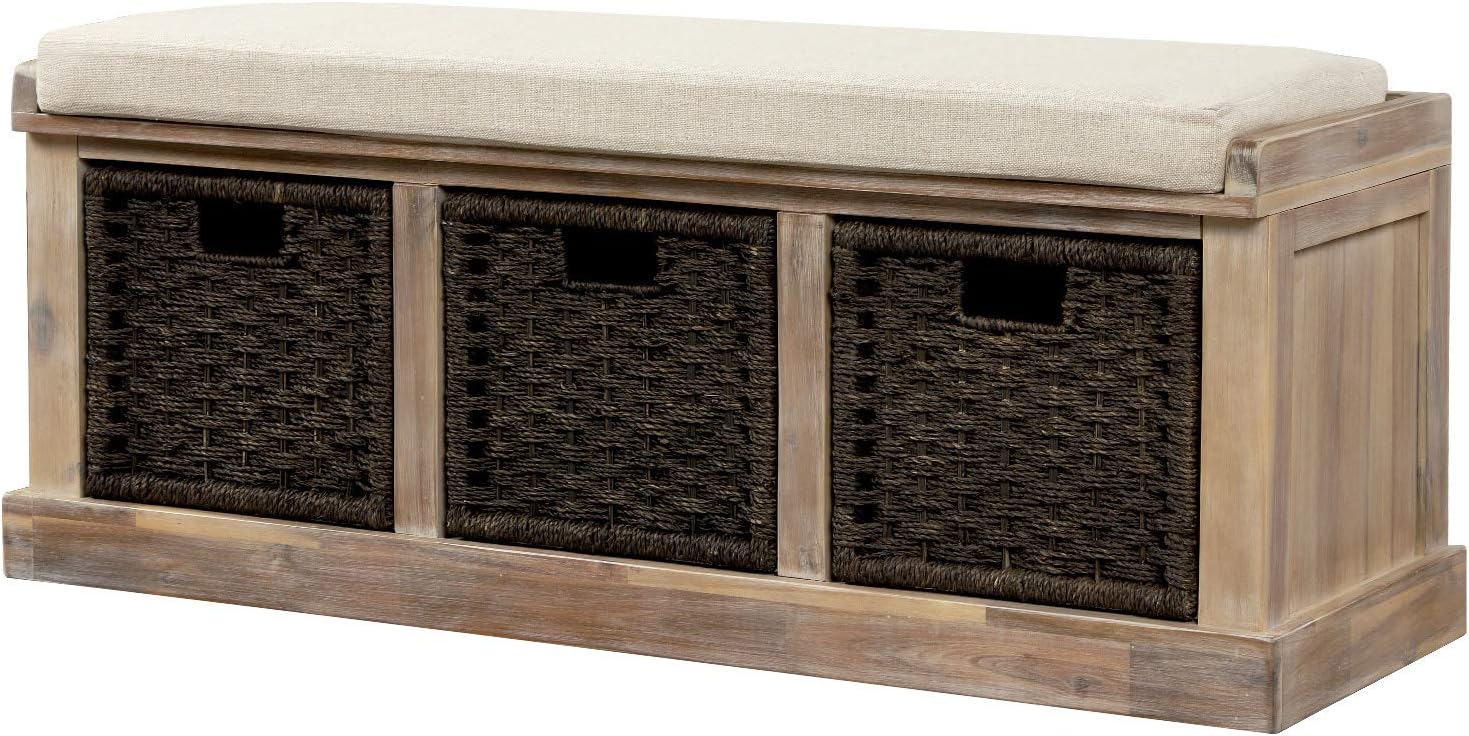 Amazon.com: EcoDec Storage Bench with 3 Removable Classic Rattan Basket ...