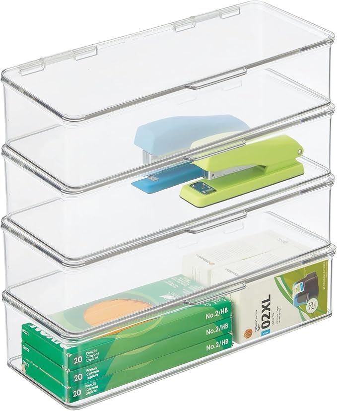 Amazon.com : mDesign Long Plastic Home Office Storage Organizer Box ...