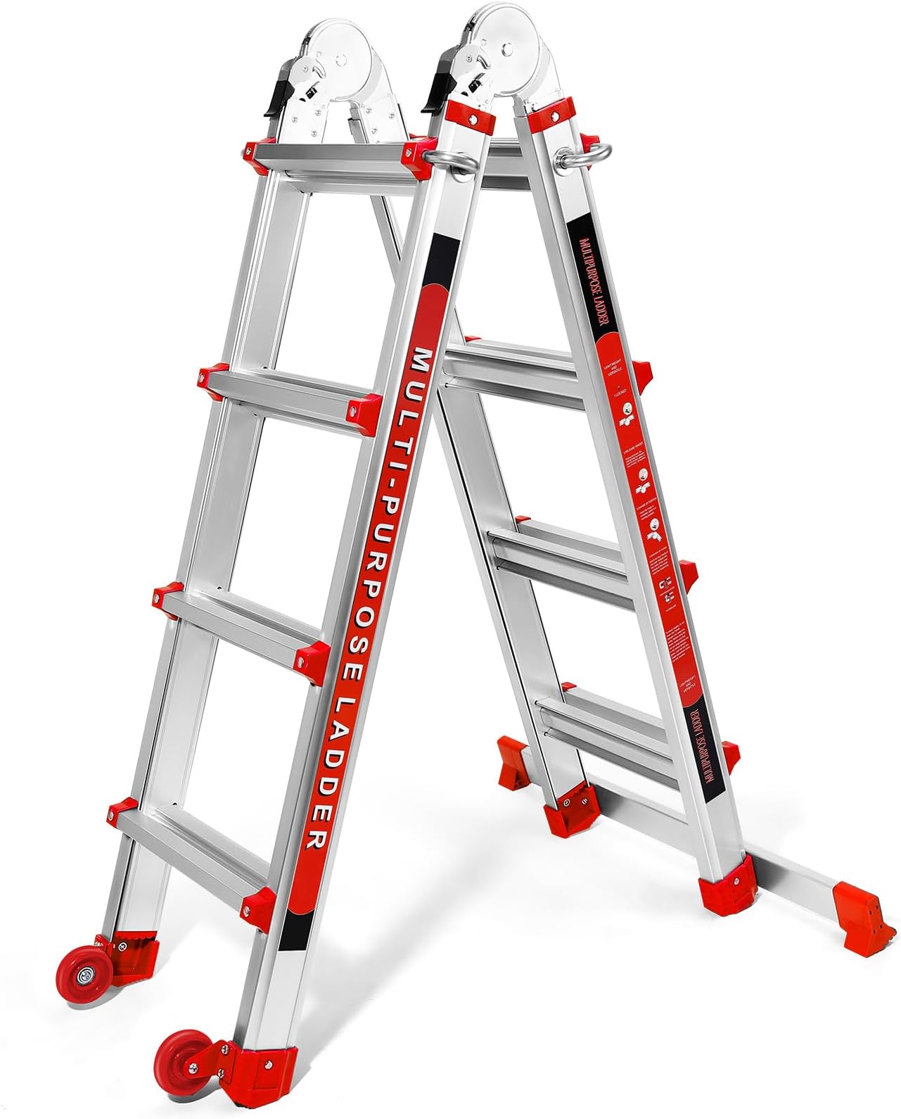 STEALTH Folding Ladder, 13 ft Aluminum Extension Ladder, 300 lbs Load ...