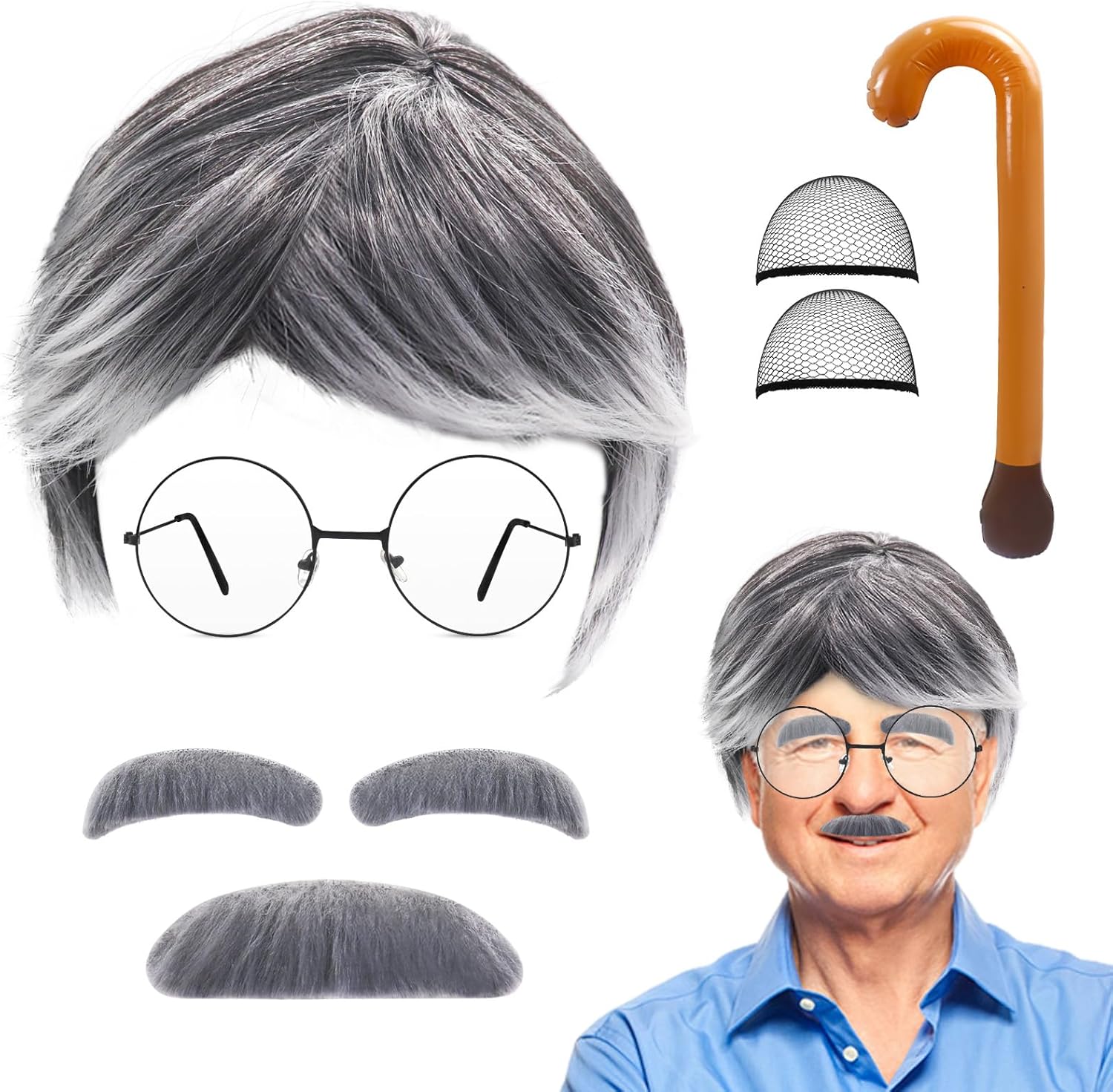 GLGHMH 7 Pcs Old Man Costume Accessories,Grandpa Costume Set including ...