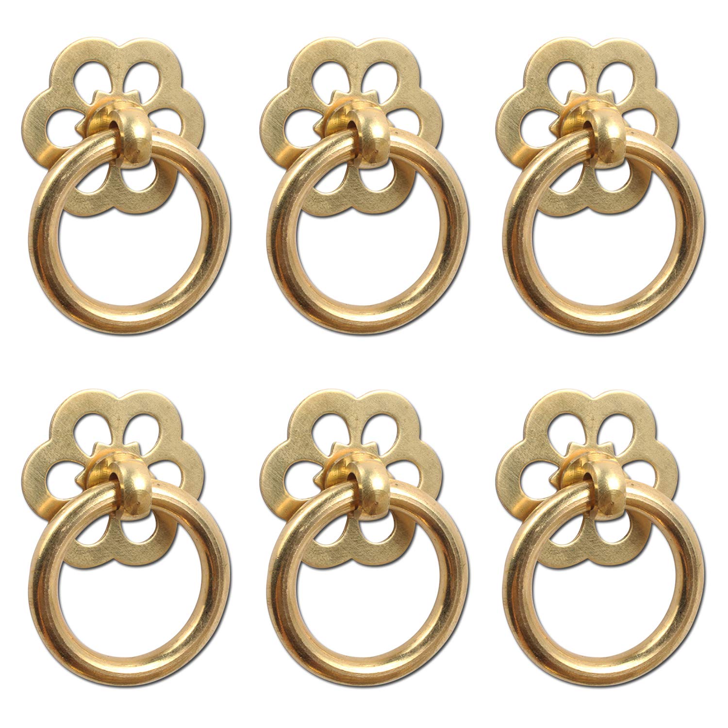 Geesatis 6 pcs Bass Ring Pulls Cabinet Drawer Pull Handle Rings Brass ...