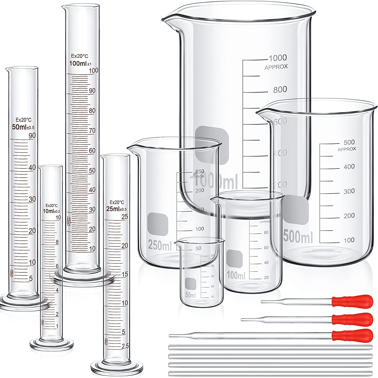 Salco Glass Graduated Cylinder Beaker Set, Thick Lab Cylinders, Glass ...