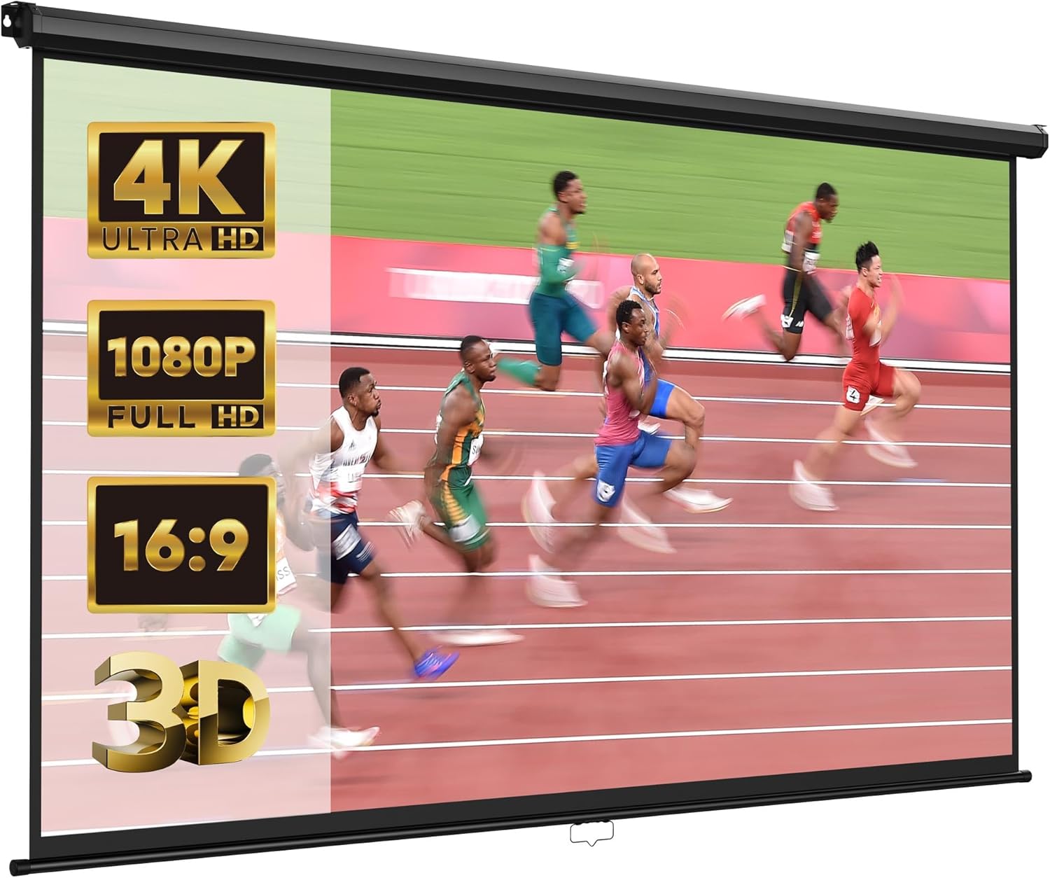 VonHaus Pull Down Projector Screen, 90" Wall Mounted 4K HD Projection ...