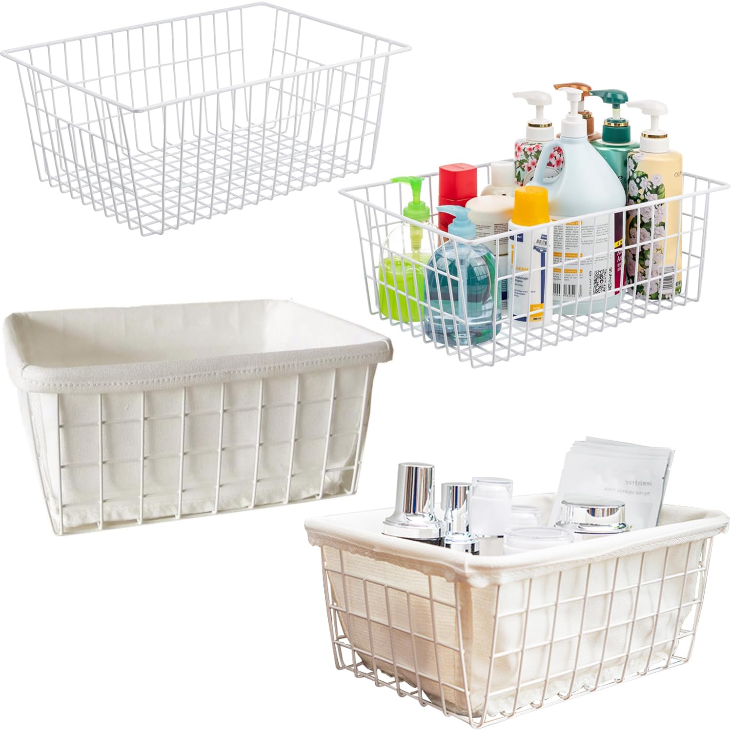 4 Pack Freezer Storage Baskets, White Wire Storage Bins 14.2'' Large ...
