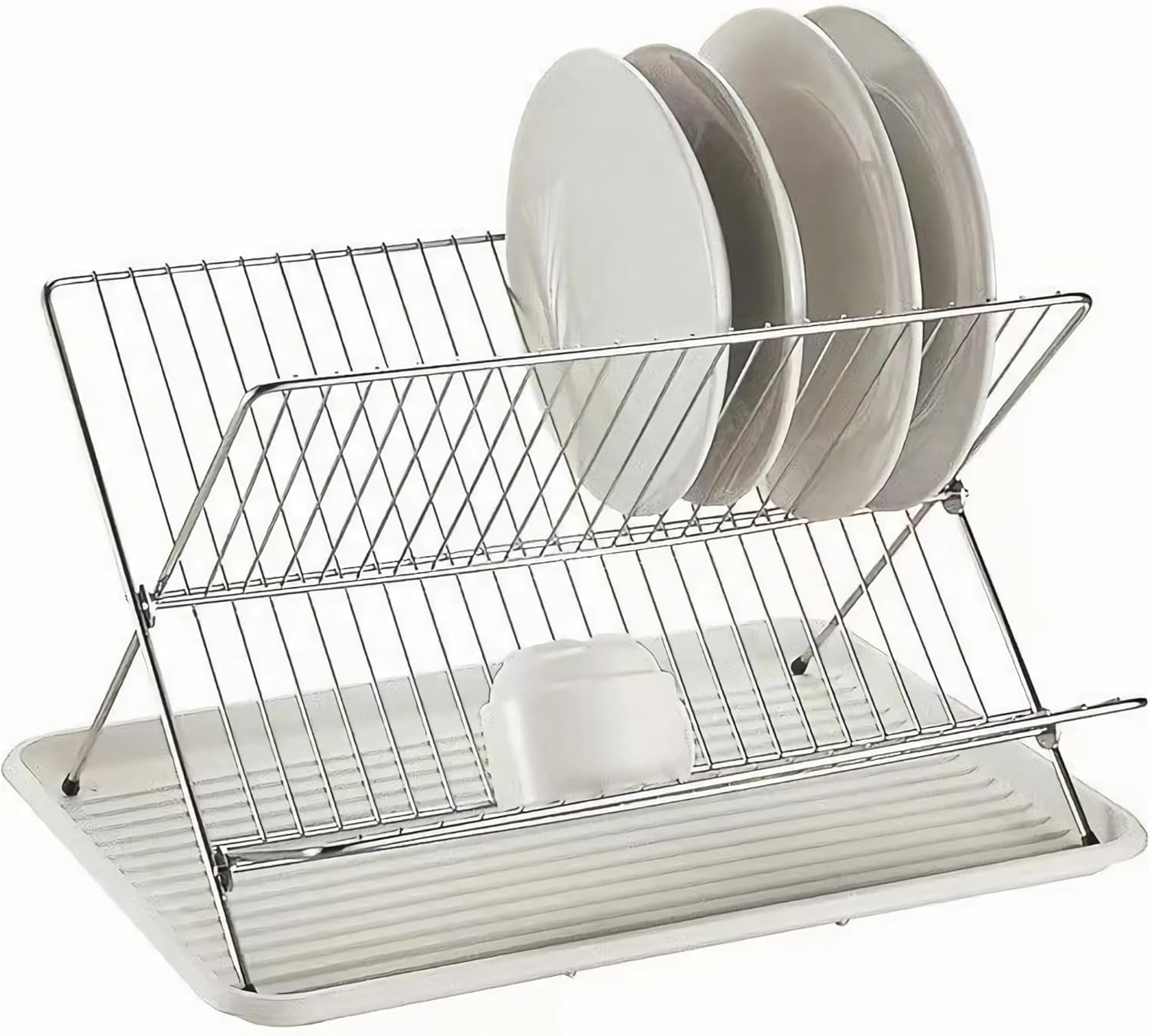 Foldable Dish Drying Rack - Stainless Steel 2 Tier Dish Drainer with ...