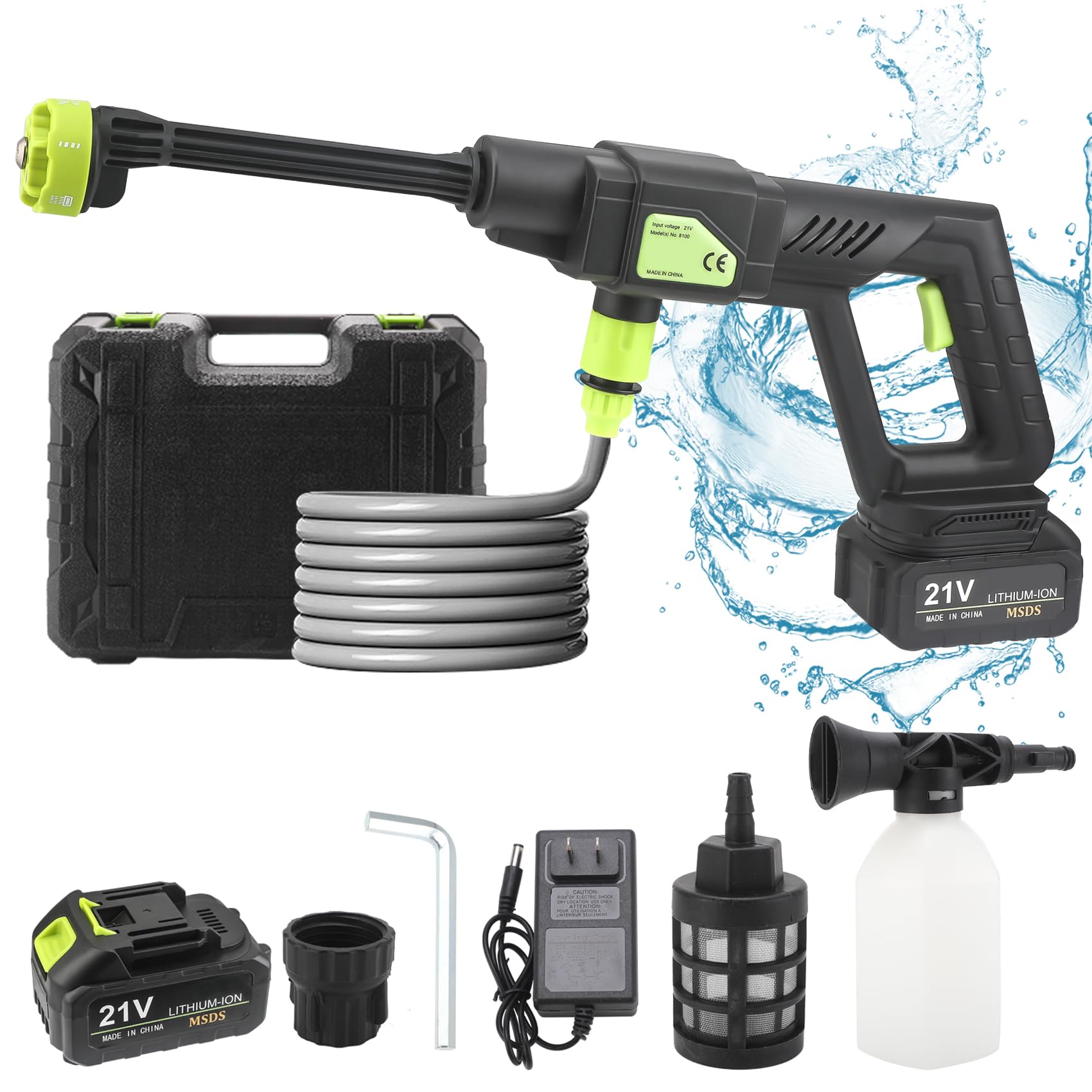 Cordless Pressure Washer, Portable High Power Washer Gun with 2PCS ...
