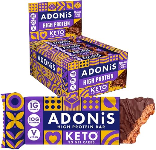 ADONiS Double Chocolate Crisp Keto High Protein Bars (16x45g) | Vegan ...