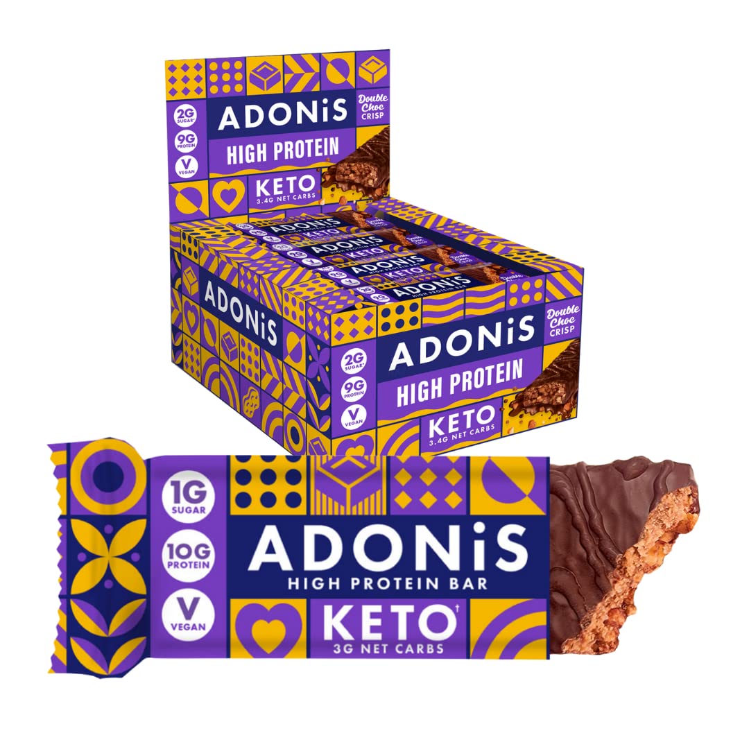 ADONiS Double Chocolate Crisp Keto High Protein Bars (16x45g) | Vegan ...