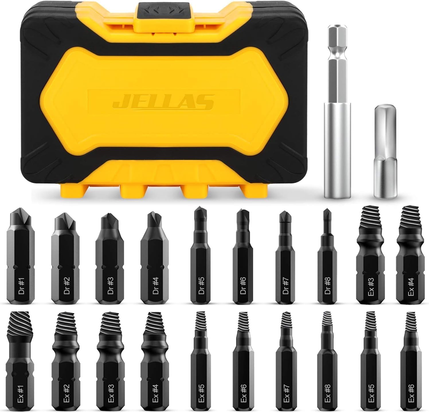 Jellas 22Pcs Damaged Screw Extractor Set, Easy Out Stripped Screw ...