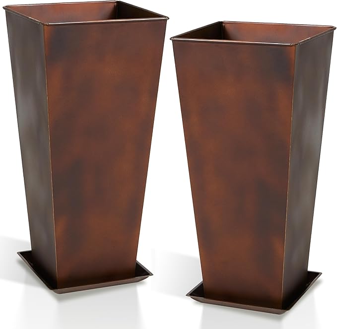 Amazon.com : Worth Garden 12" Dia x 25" H Large Metal Planter Set of 2 ...