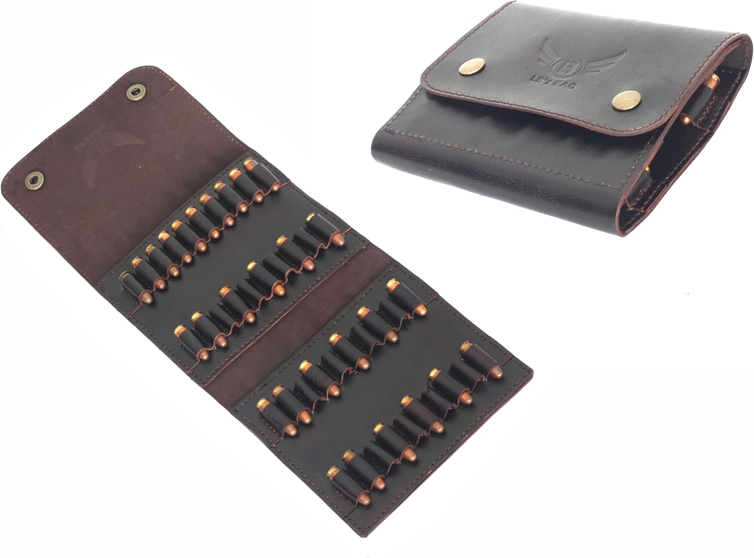 Amazon.com : Leather Cartridge Holder, Folding, Ammo Wallet Pouch, fits ...
