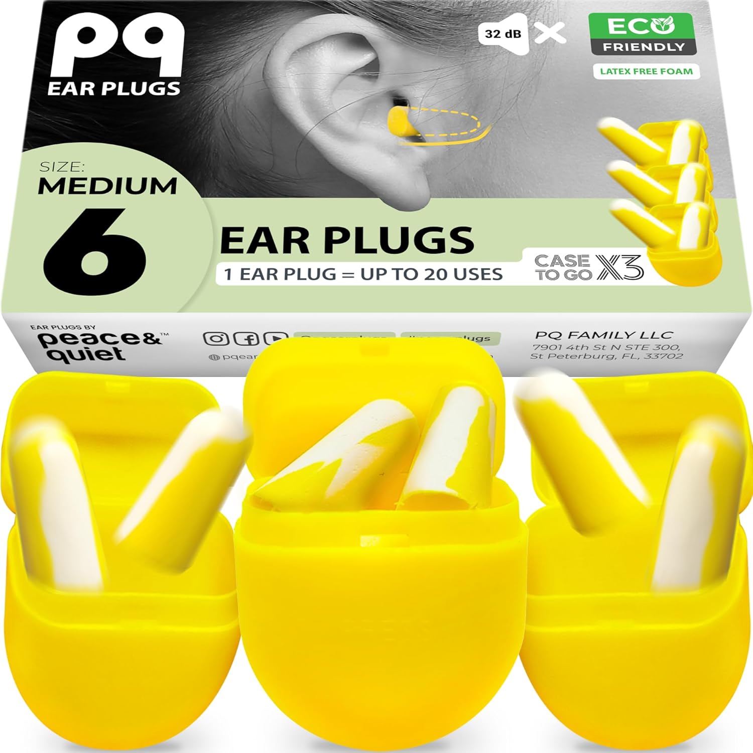 Amazon.com: PQ Medium Ear Plugs for Sleep - 6 Medium Foam Earplugs for ...