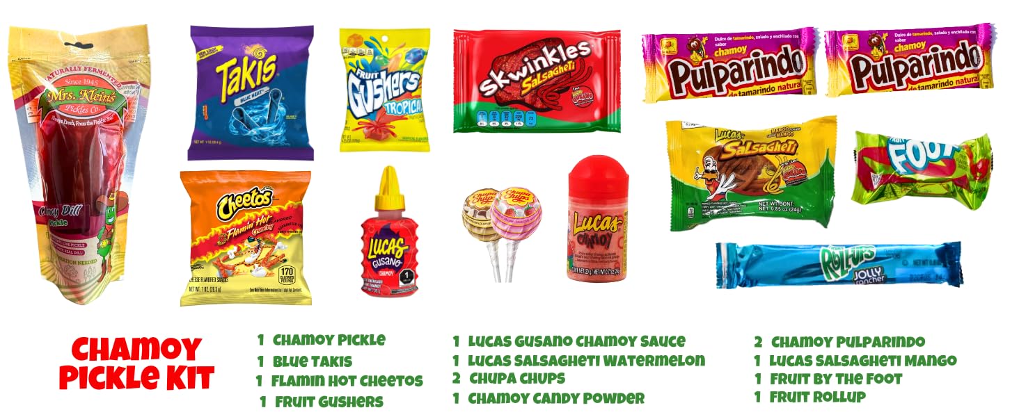 Chamoy Pickle Kit con Takis azules y Cheetos Calientes Flamin, caja de ...