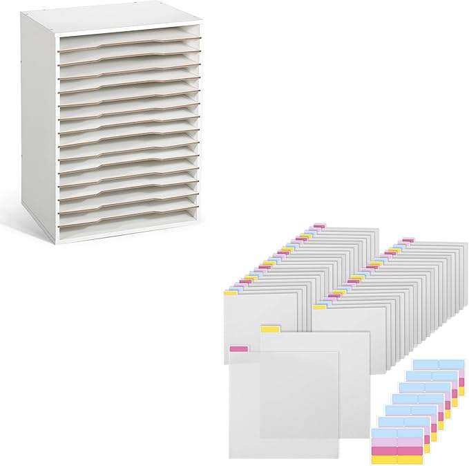 Amazon.com: Caydo 15 Slot Paper Organizer Storage, Wood Adjustable ...