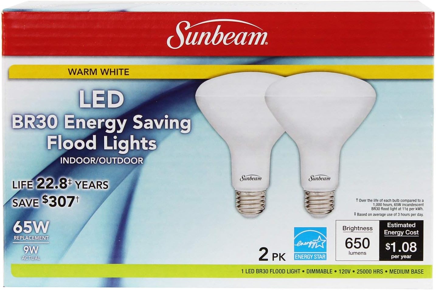 Sunbeam 60W LED DIMMABLE A19 Light 2 PACK, ENERGY STAR, 800 Lumens ...