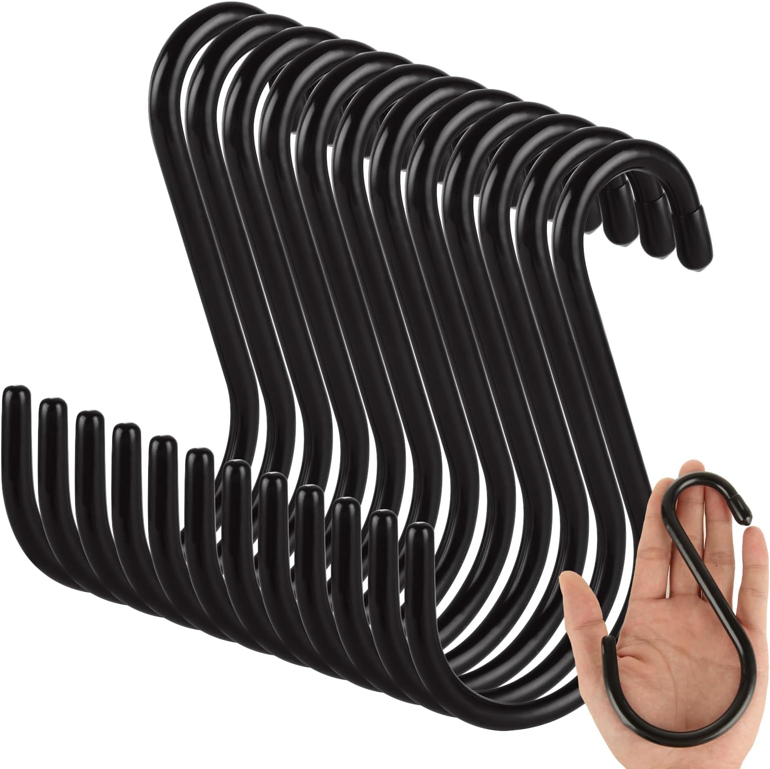 Amazon.com: YOUNTHYE 24PCS Large Black Metal S Hooks, 8mm Wire Diameter ...