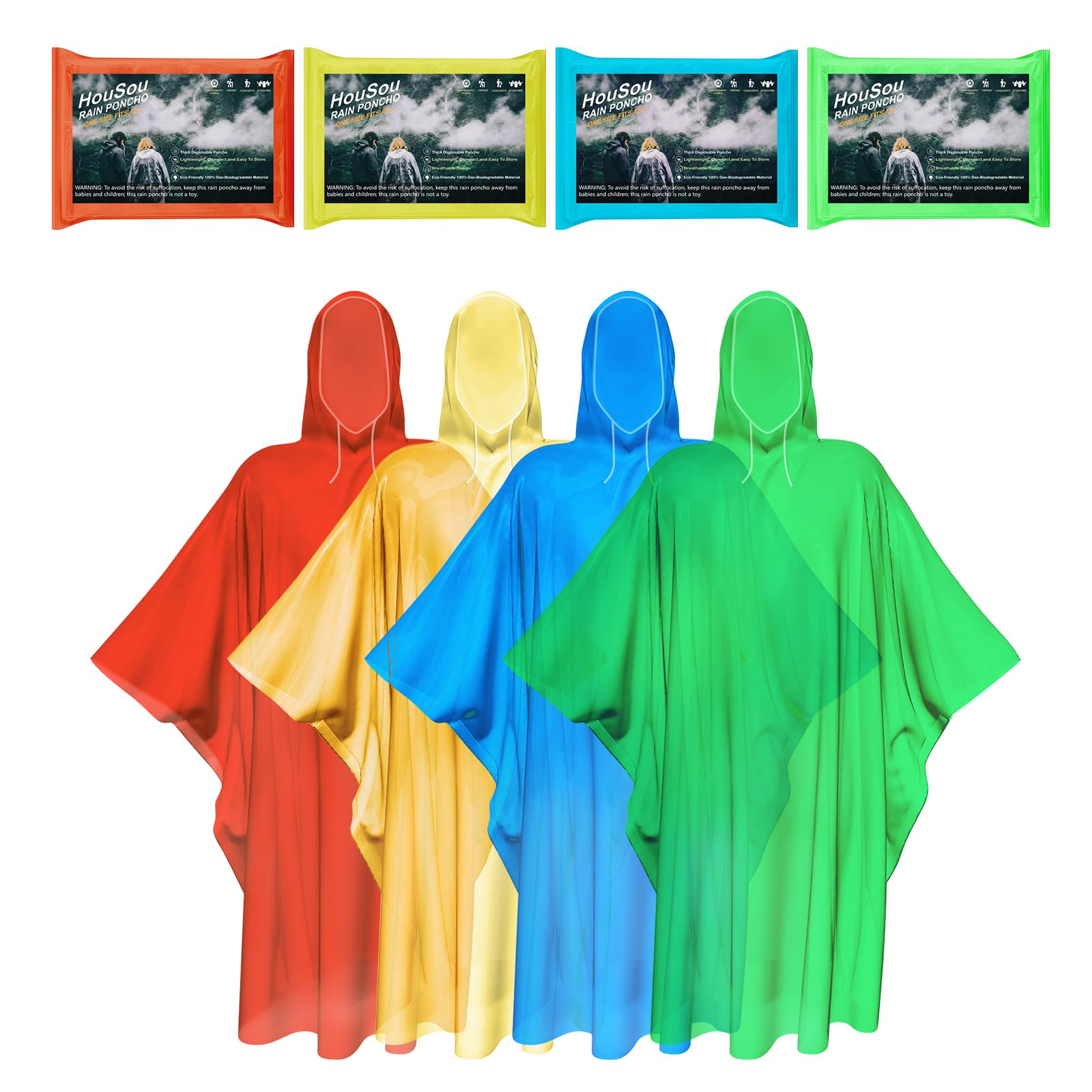 Snapklik.com : Disposable Rain Ponchos For Adult, 4 Pack 4 Rainbow ...