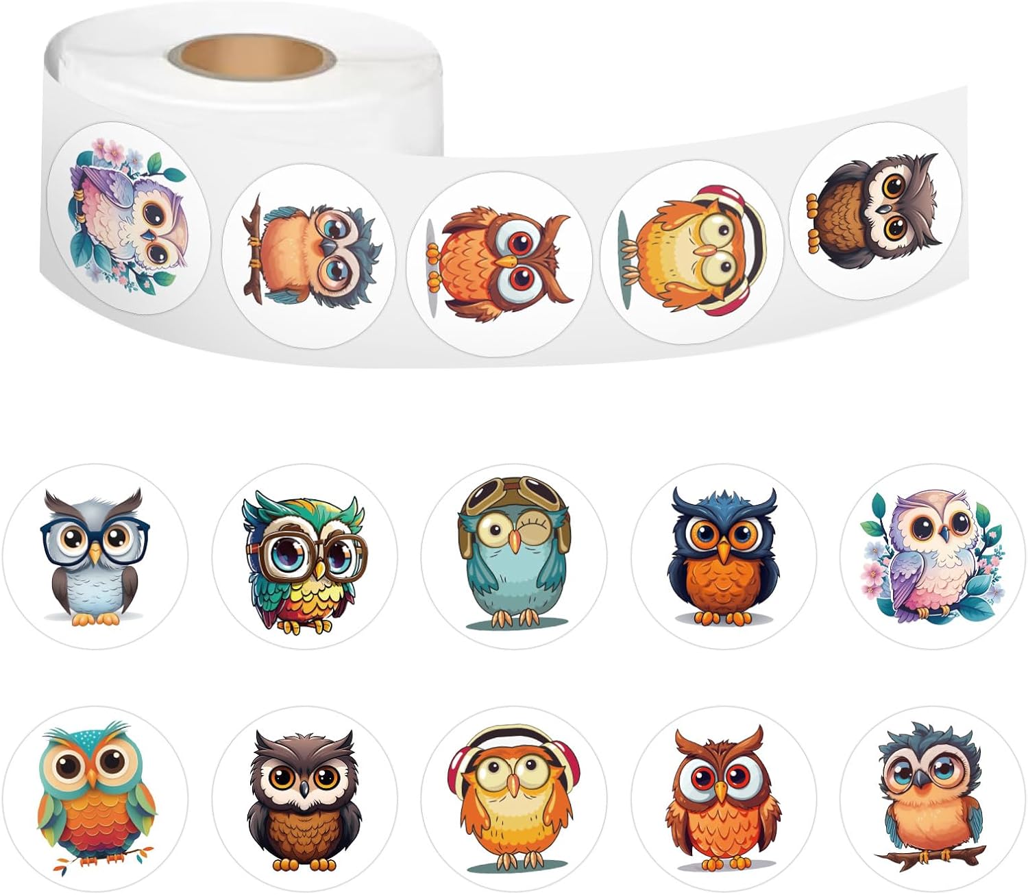 Amazon.com: 500 Pcs Owl Stickers, Cartoon Colourful Owl Roll Sticker ...