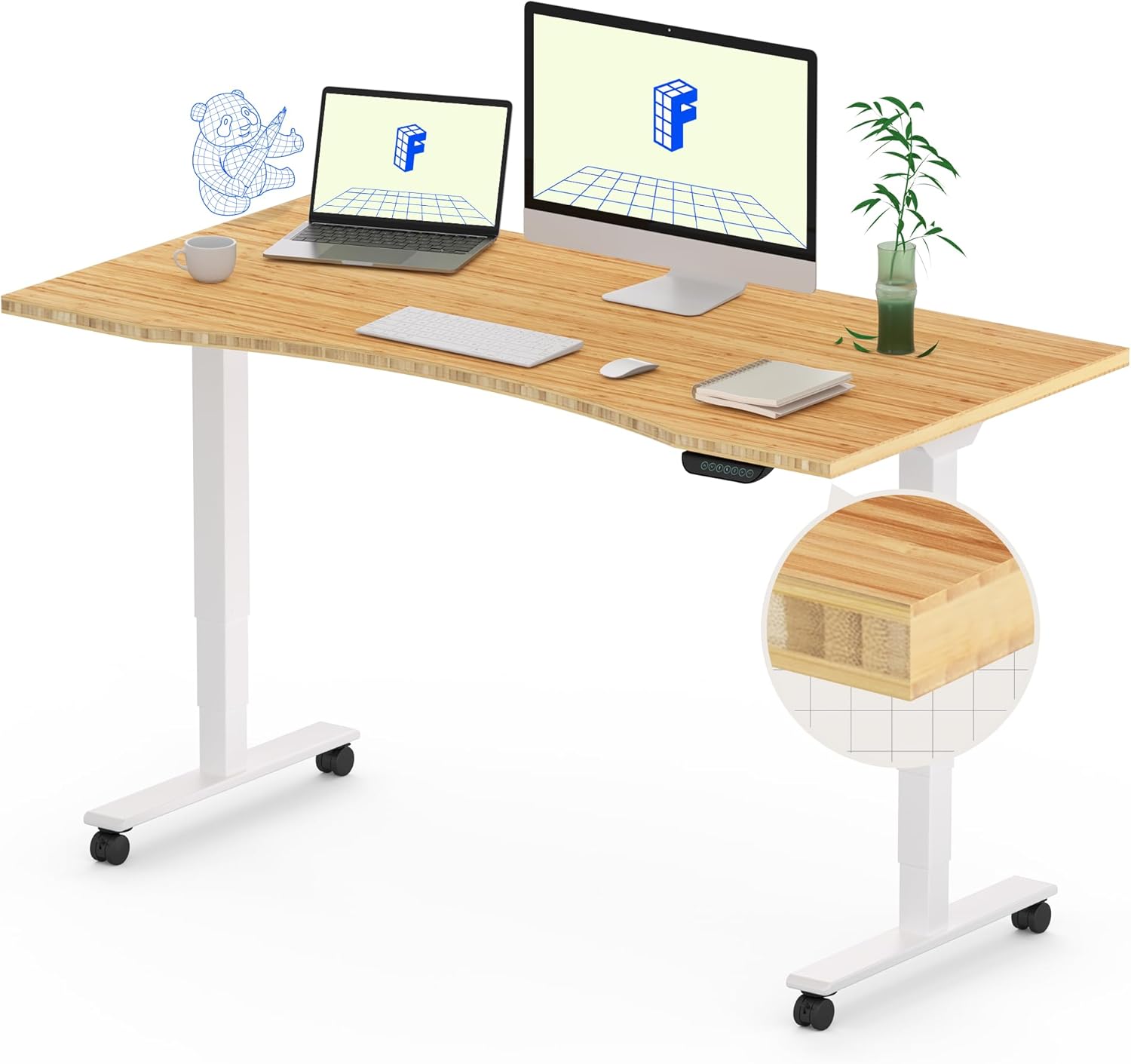 Amazon.com: FLEXISPOT E6 MAX Bamboo Dual Motor 3 Stages Standing Desk 48x24 Inch Whole-Piece ...