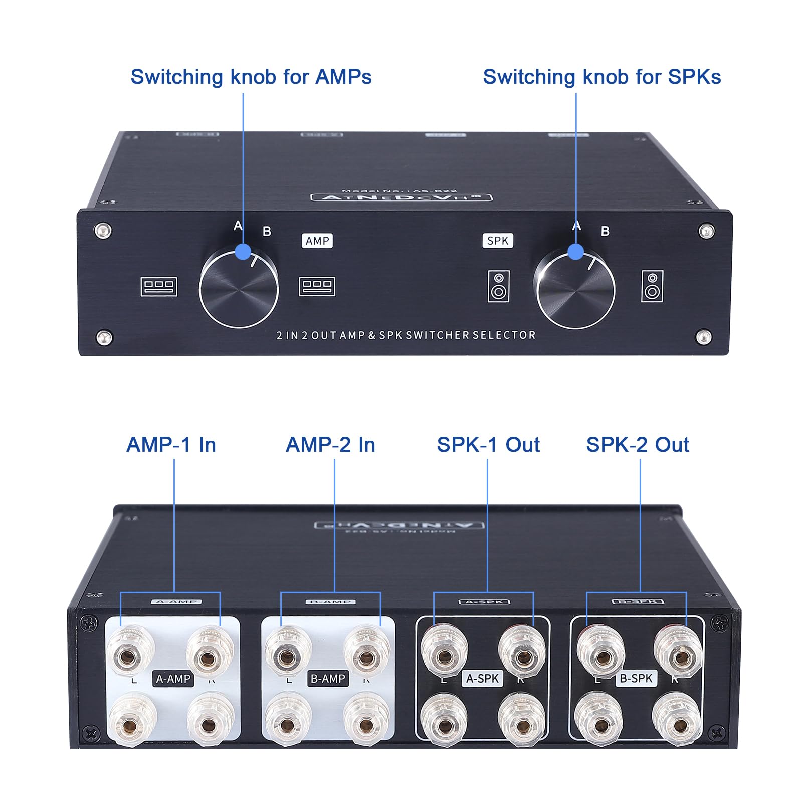 Snapklik.com : AtNeDcVh 2 Zone Amplifier Speaker Lossless Switcher Selector