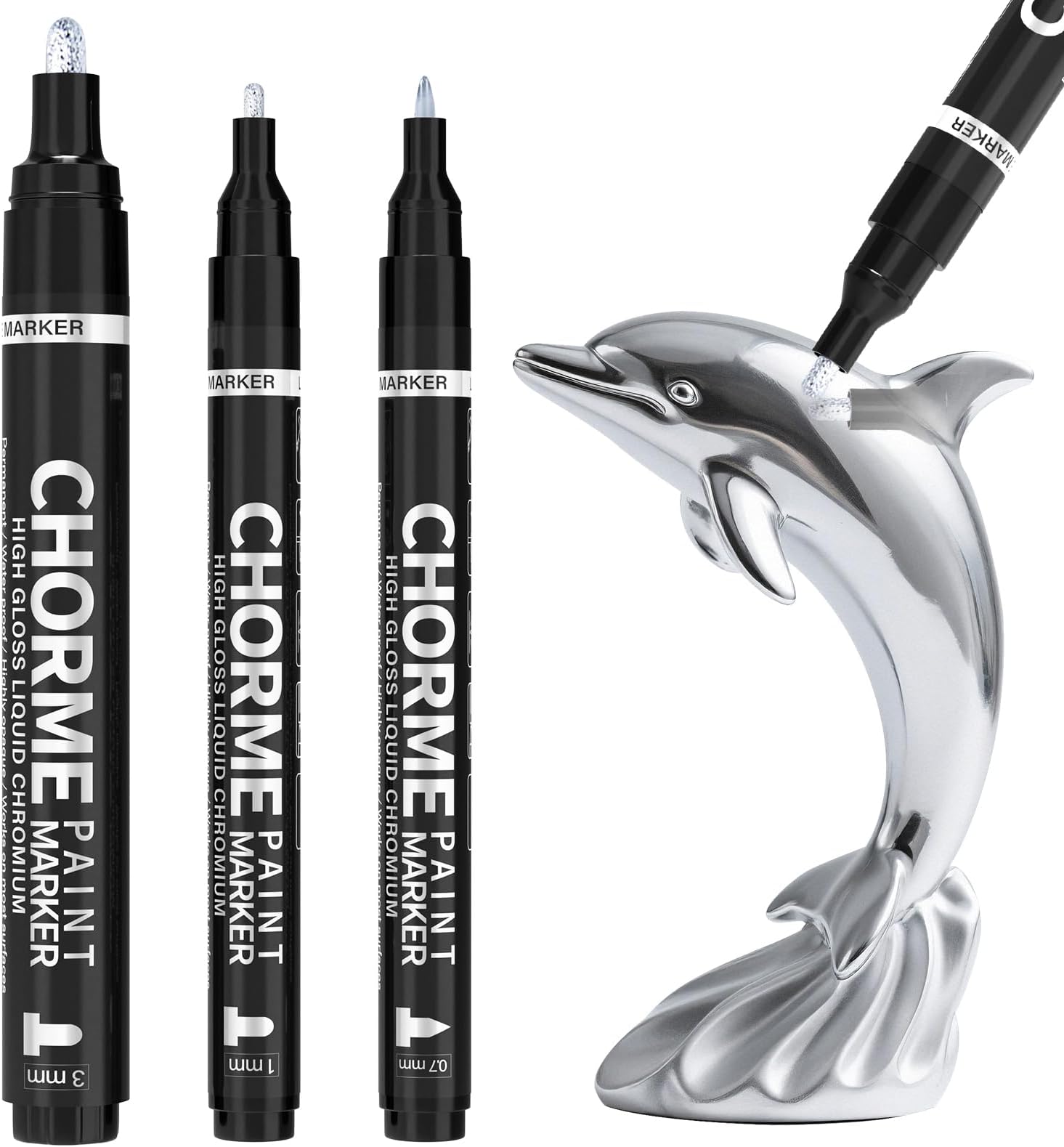 4 Dual Tip Gray Paint Pen Metallic - Fine Tip & Medium Acrylic Markers ...